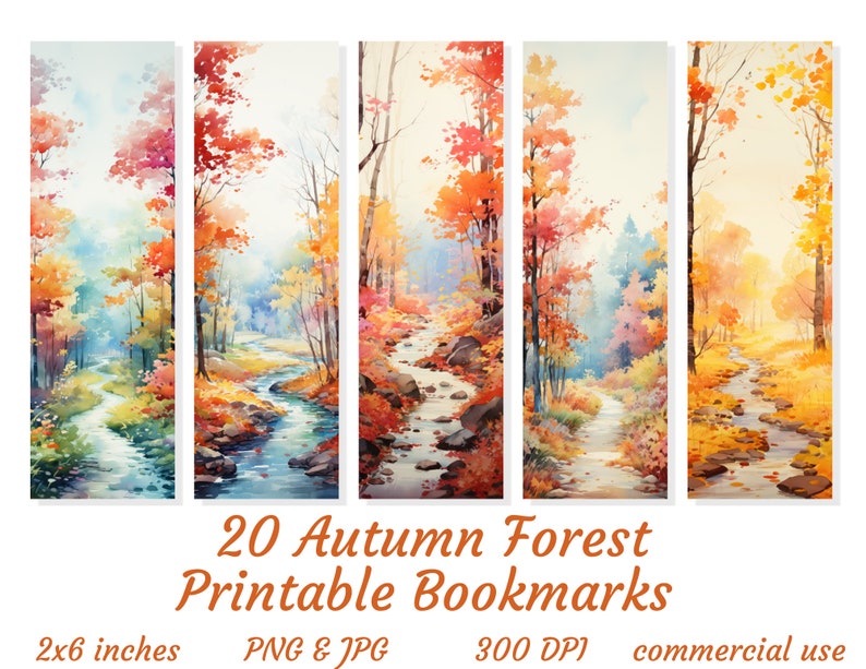 20 Printable Autumn Forest Bookmarks, Watercolor, Bookmark Sublimation ...