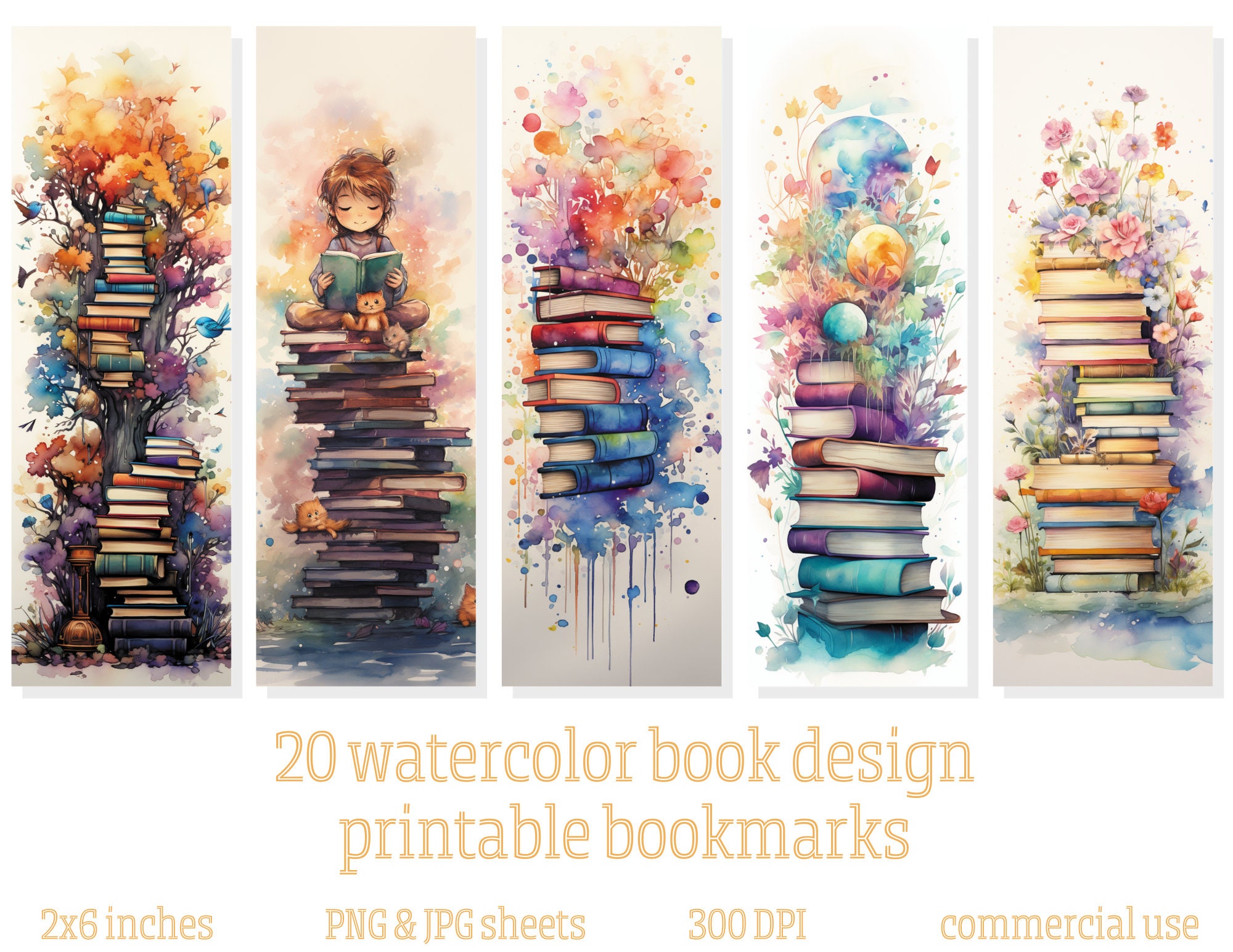 20 Books Design Bookmarks, Printable Bookmarks, Sublimation Bookmark ...