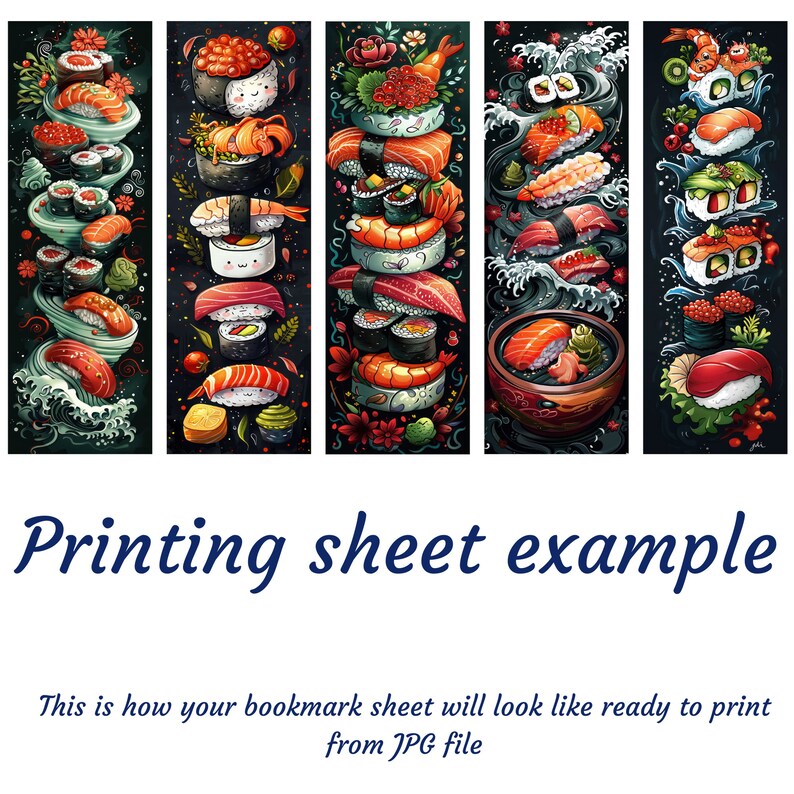 20 Kawaii Sushi Bookmarks, Printable Bookmarks, Sublimation Bookmark ...