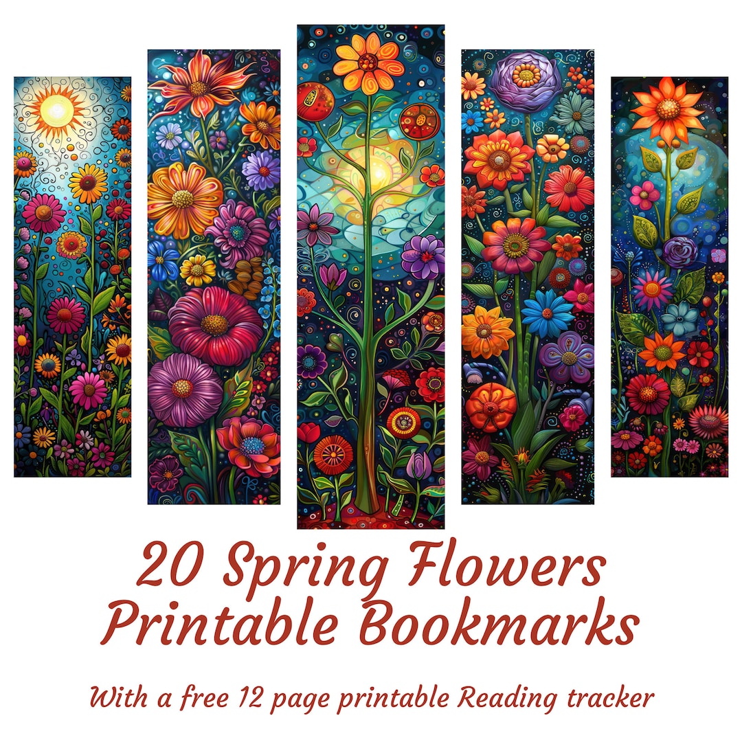 20 Spring Flowers Bookmarks, Printable Bookmarks, Sublimation Bookmark ...