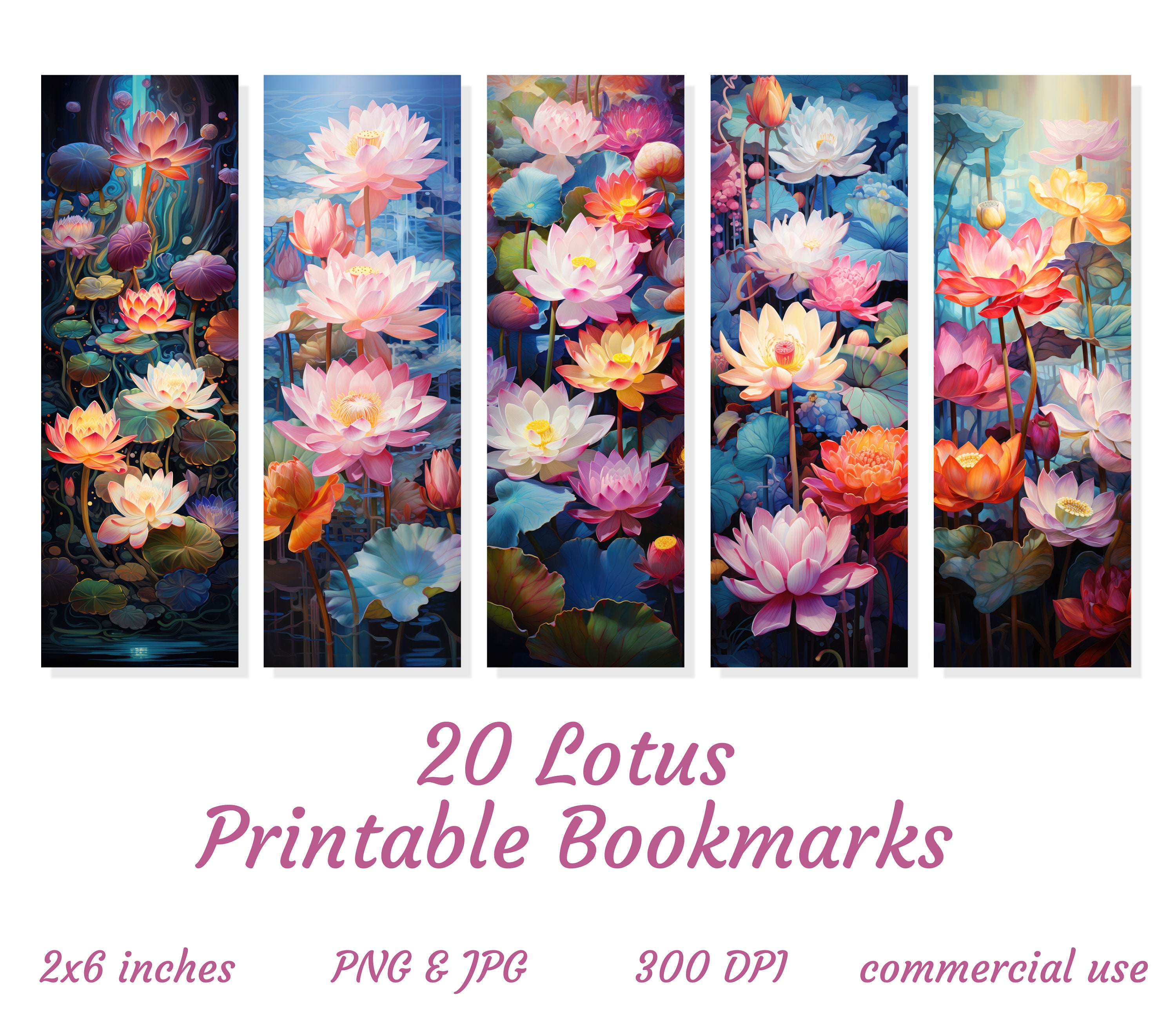 20 Lotus Bookmarks, Printable Bookmarks, Zen Bookmarks, Sublimation ...