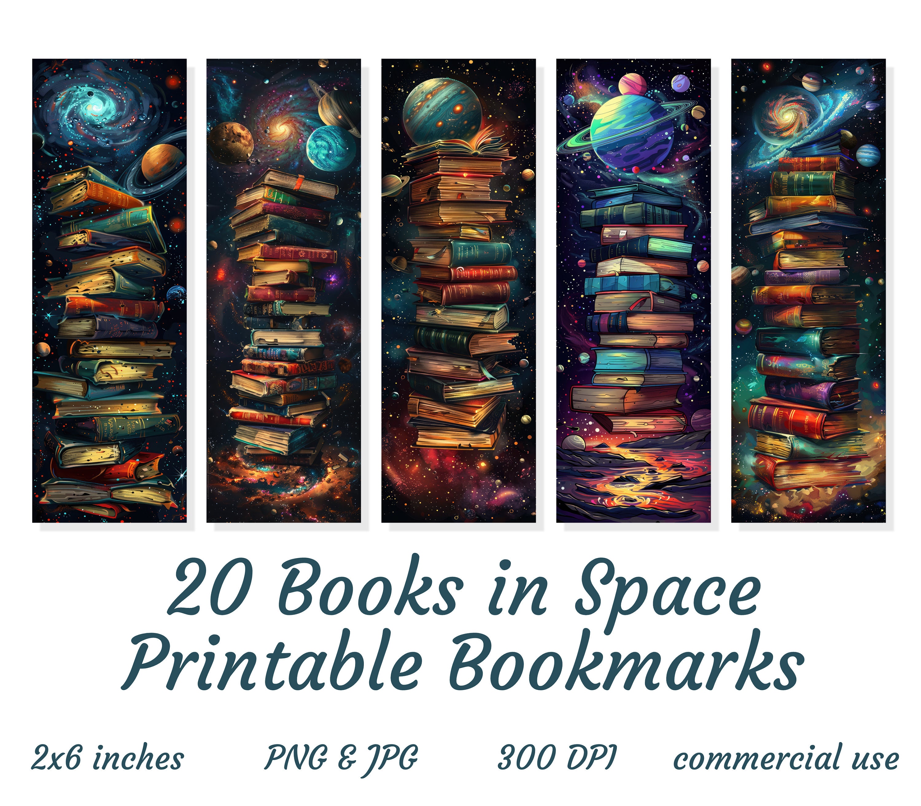 20 Books in Space Printable Bookmarks, Bookmark Set, Galaxy Sublimation ...