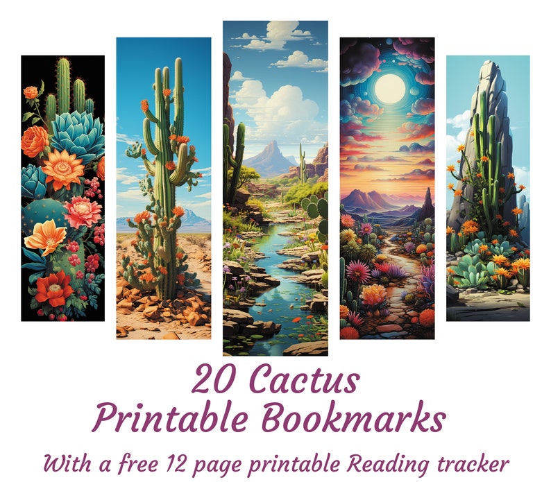 20 Cactus Bookmark Designs, Printable Bookmarks, Nature Bookmarks ...
