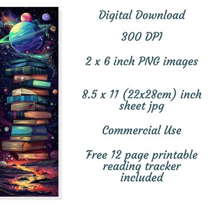 20 Books in Space Printable Bookmarks, Bookmark Set, Galaxy Sublimation ...
