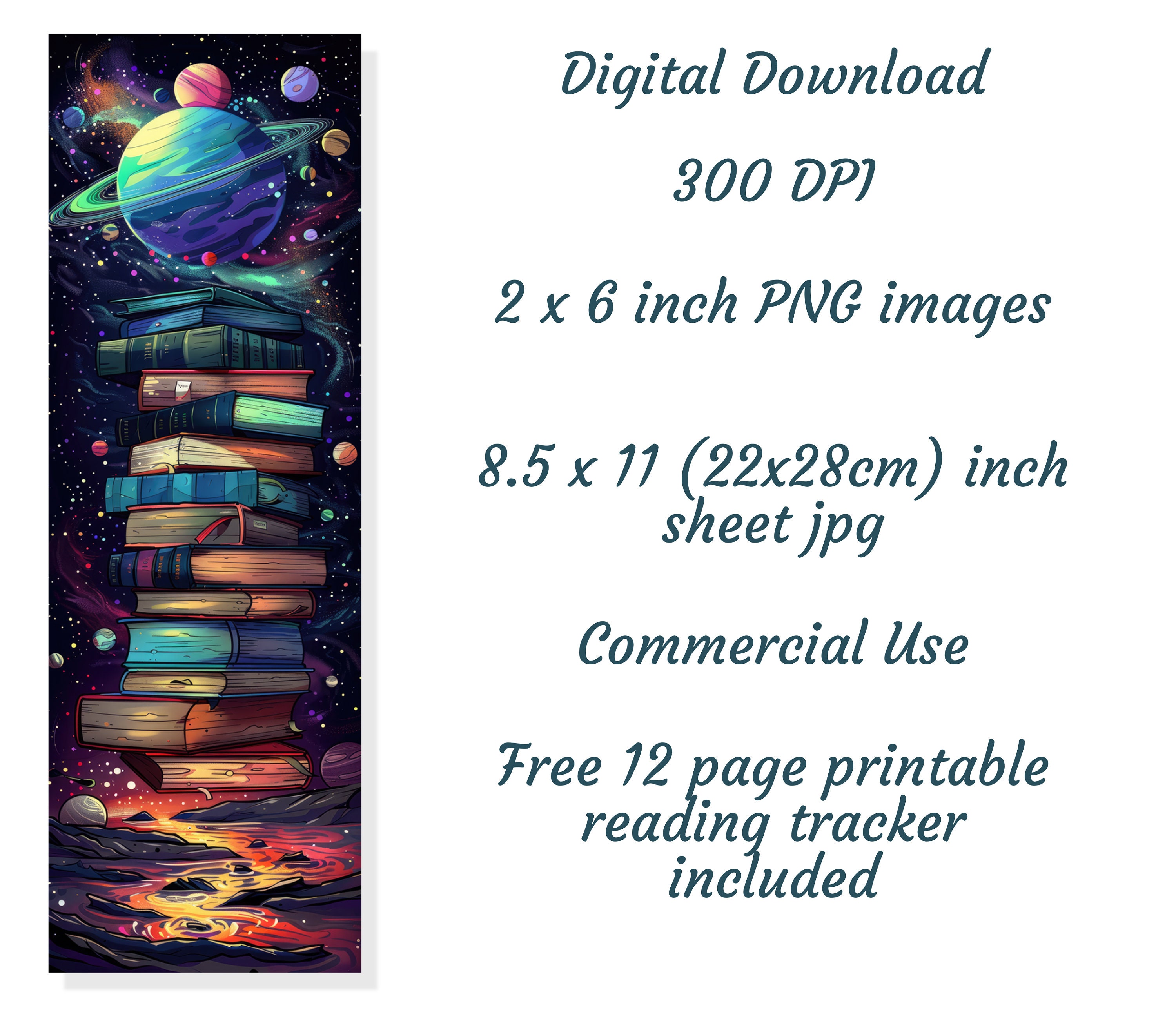 20 Books in Space Printable Bookmarks, Bookmark Set, Galaxy Sublimation ...