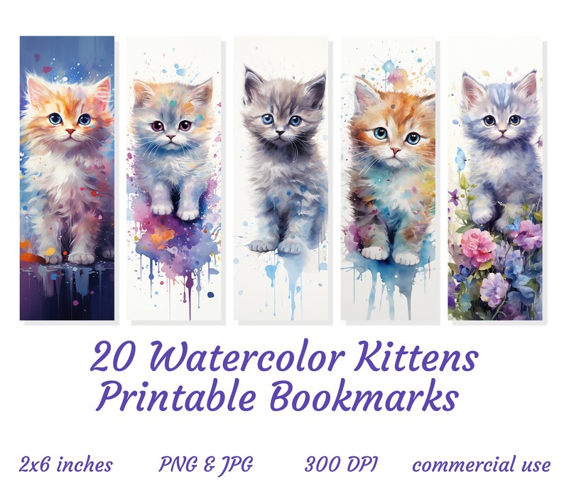 20 Cat Bookmark Designs, Printable Bookmarks, Kitten Bookmarks ...
