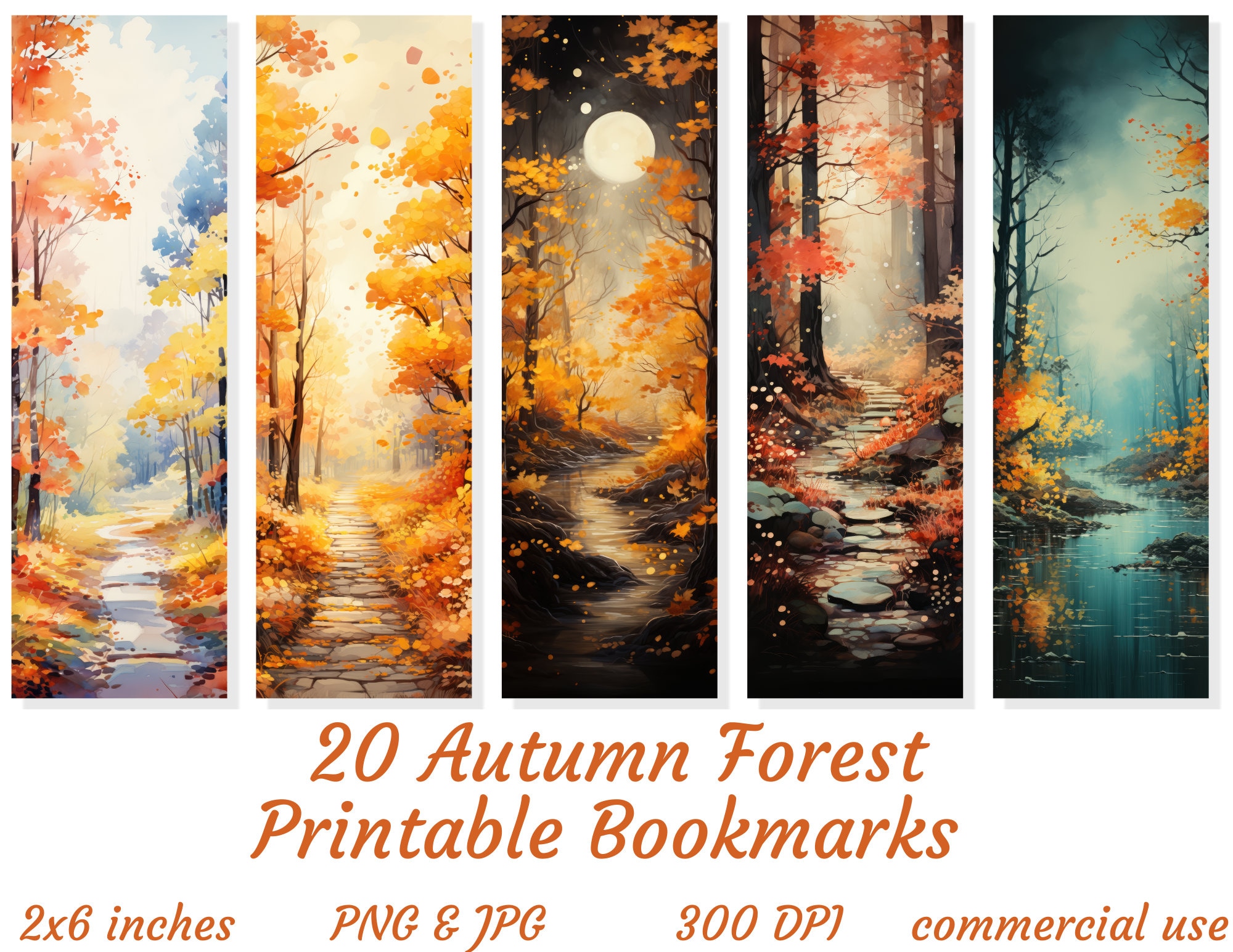 20 Printable Autumn Forest Bookmarks, Watercolor, Bookmark Sublimation ...