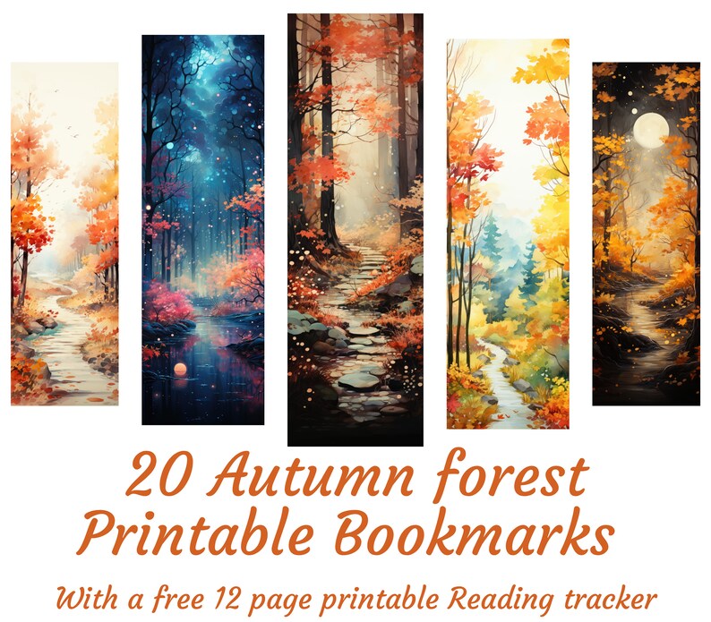 20 Printable Autumn Forest Bookmarks, Watercolor, Bookmark Sublimation ...