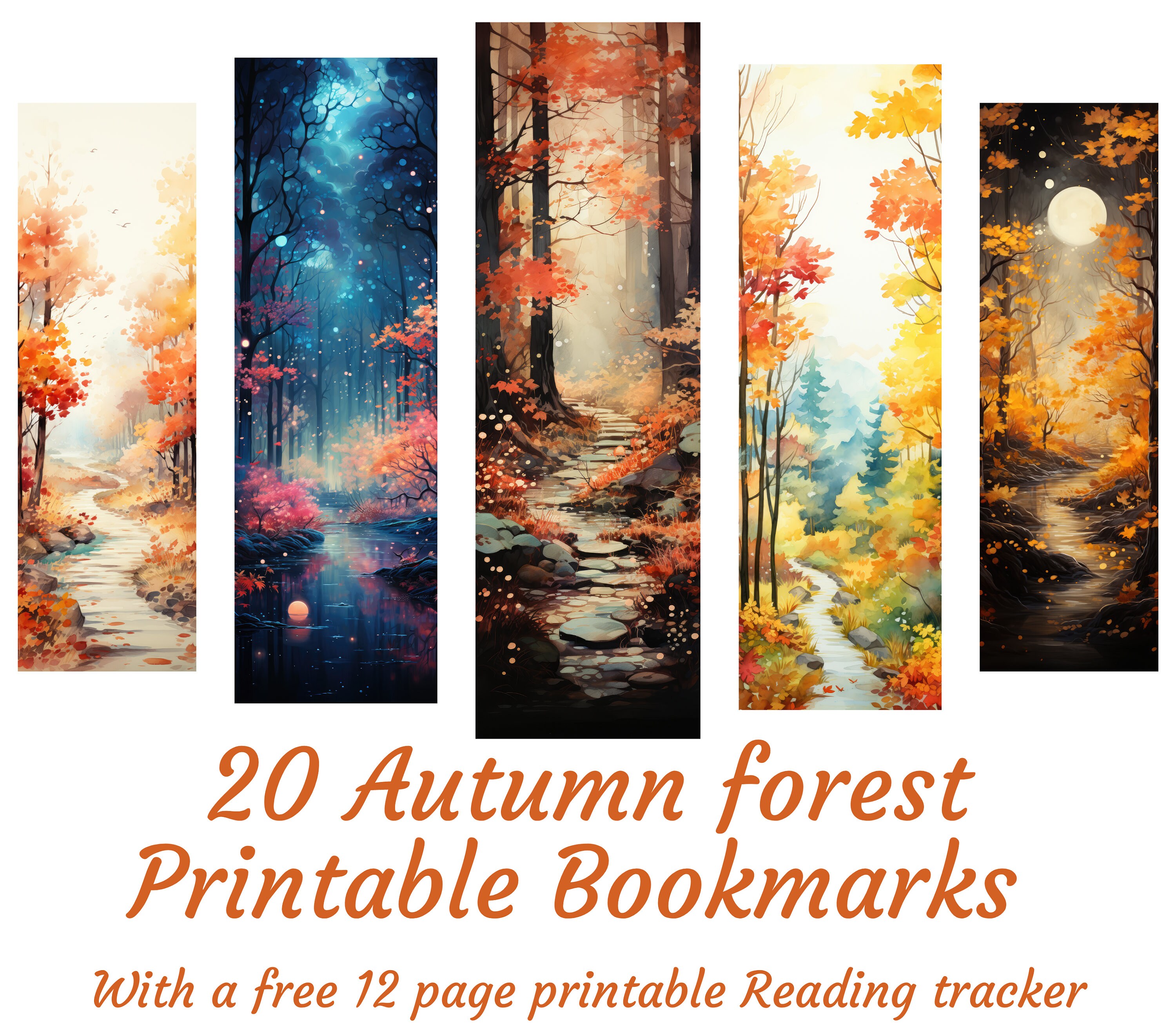 20 Printable Autumn Forest Bookmarks, Watercolor, Bookmark Sublimation ...