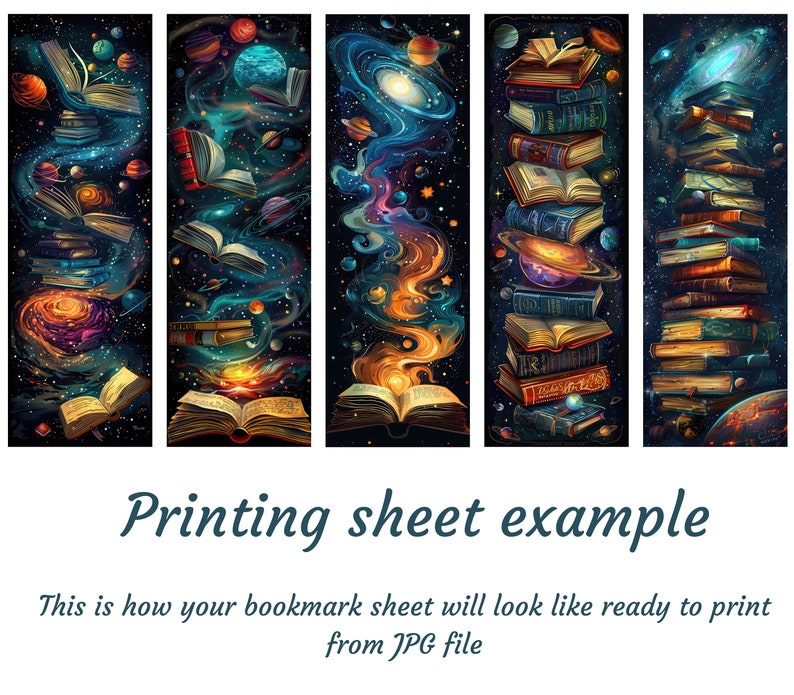 20 Books in Space Printable Bookmarks, Bookmark Set, Galaxy Sublimation ...