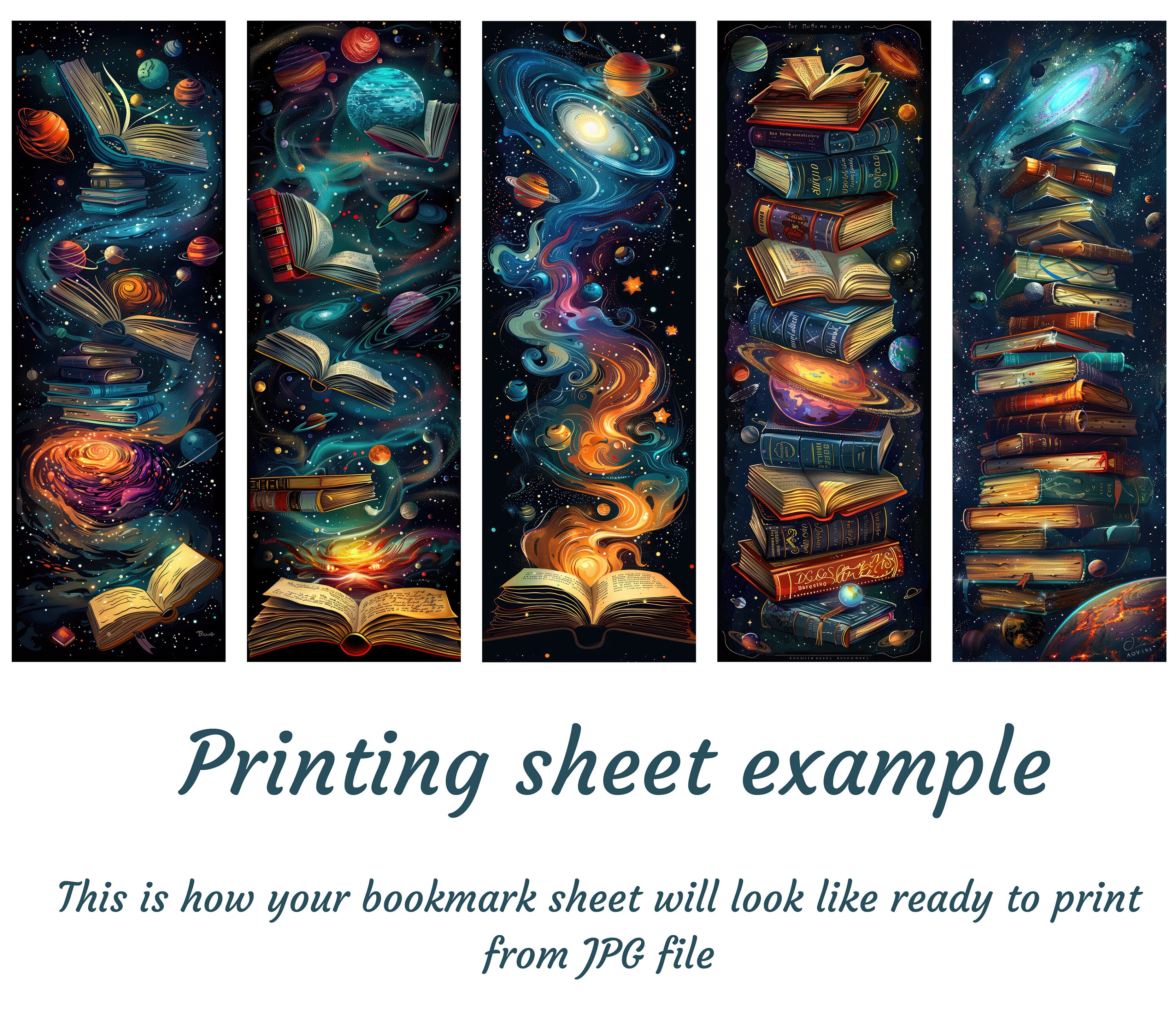 20 Books in Space Printable Bookmarks, Bookmark Set, Galaxy Sublimation ...