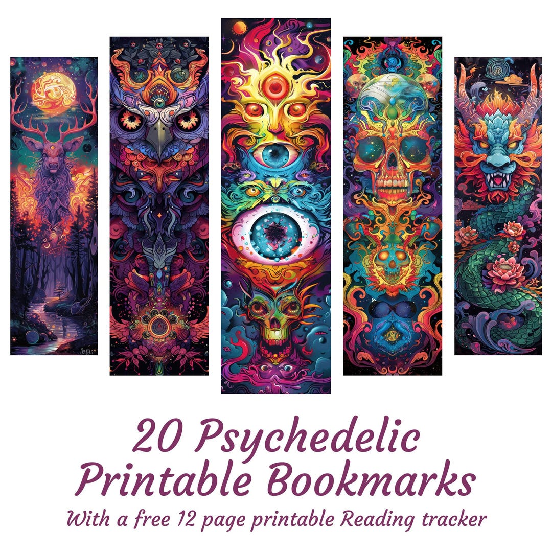 20 Psychedelic Bookmarks, Printable Bookmark Set, Trippy Sublimation ...