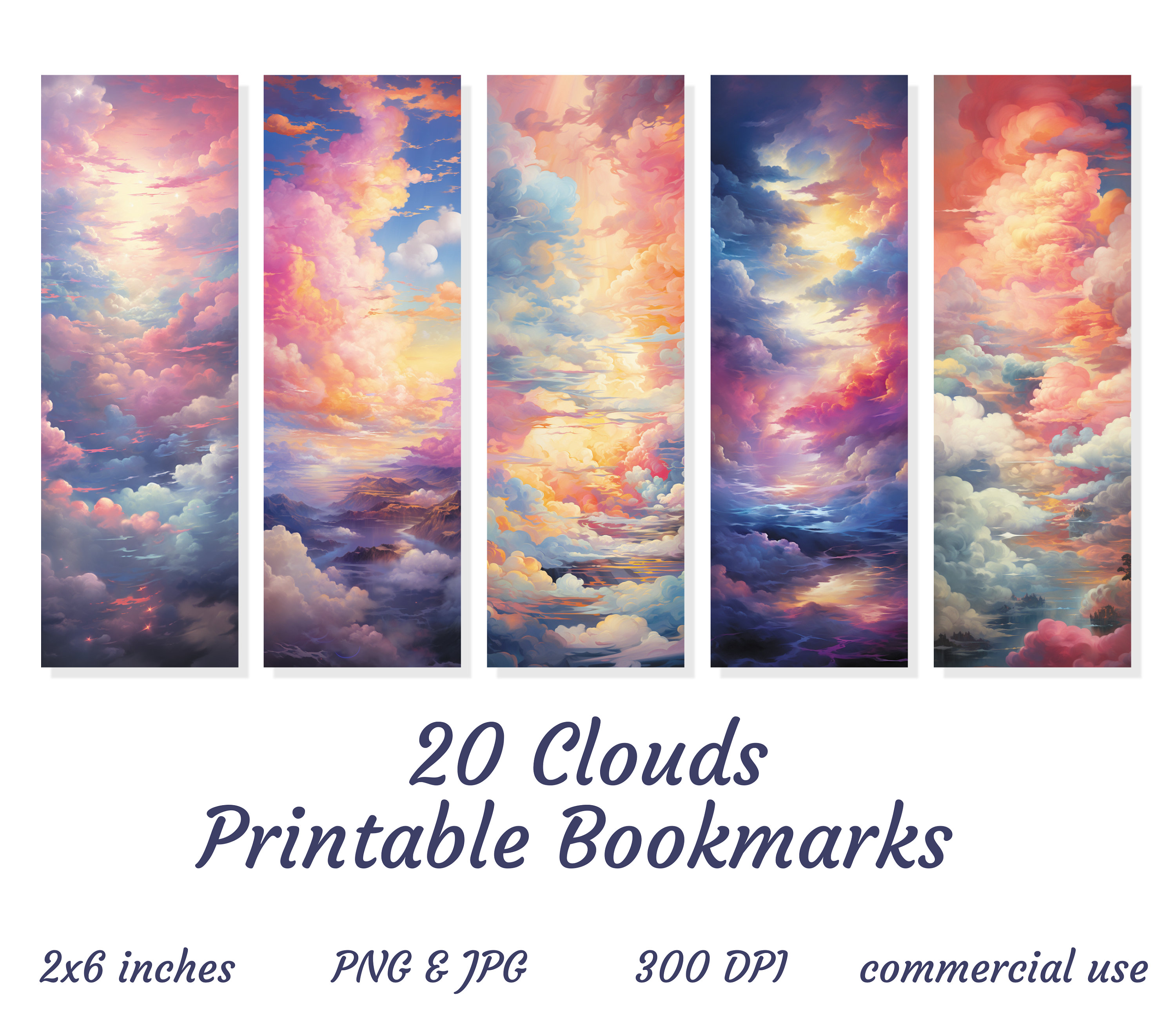 20 Clouds Printable Bookmarks Decorative Clouds Design - Etsy