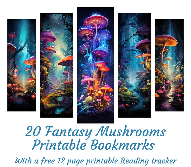 20 Fantasy Mushroom Bookmarks, Printable Bookmarks, Fantasy Bookmarks ...