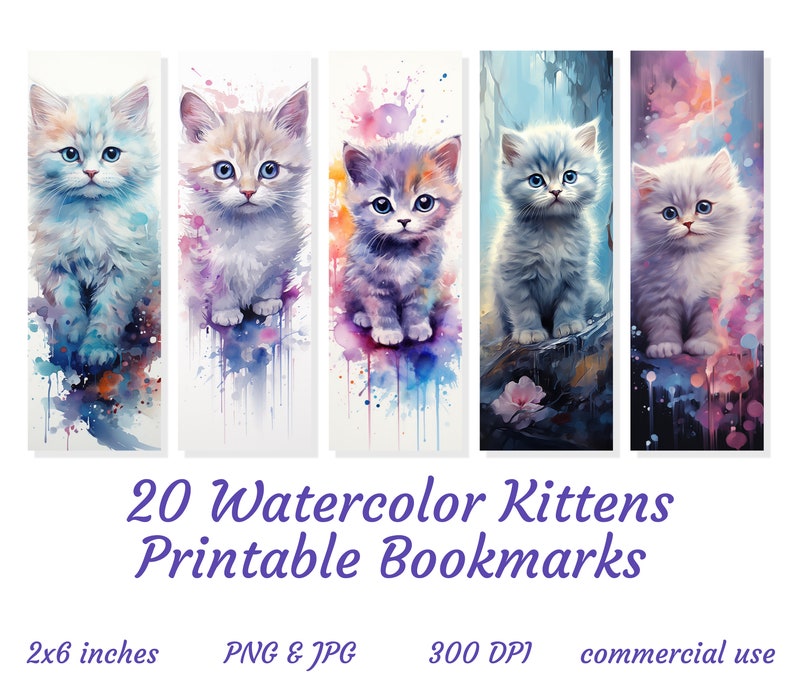 20 Cat Bookmark Designs, Printable Bookmarks, Kitten Bookmarks ...
