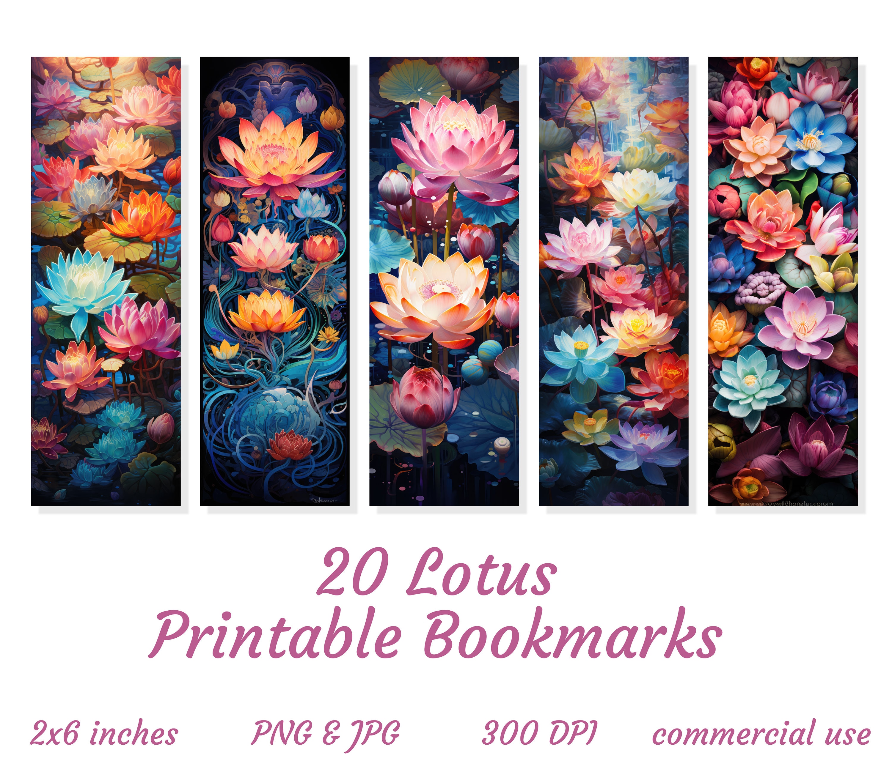 20 Lotus Bookmarks, Printable Bookmarks, Zen Bookmarks, Sublimation ...