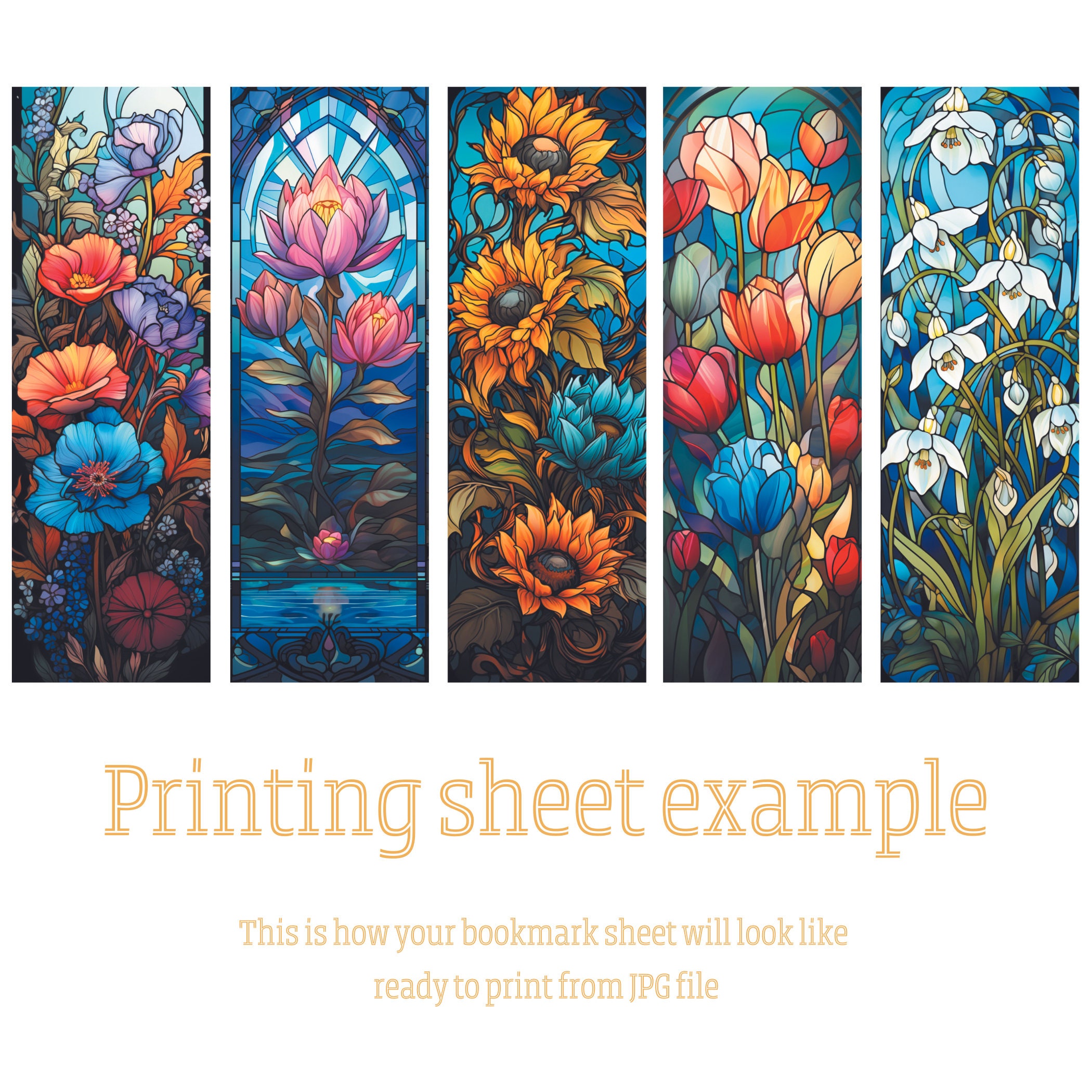 20 Stained Glass Flower Design Bookmarks, Floral Printable Bookmarks ...