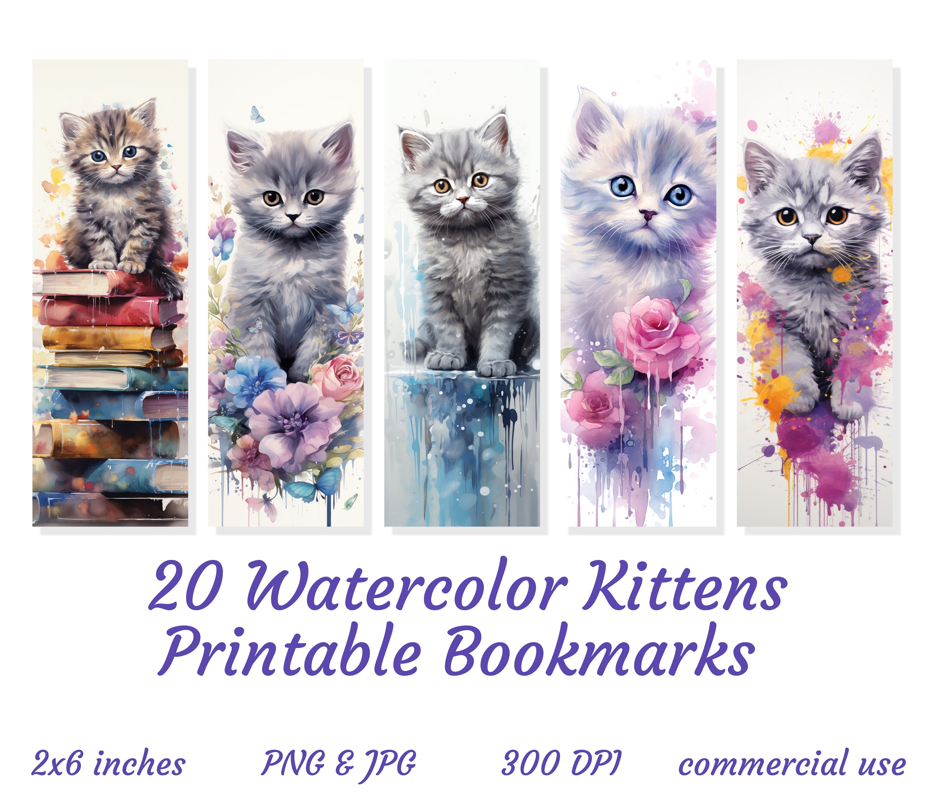 20 Cat Bookmark Designs, Printable Bookmarks, Kitten Bookmarks ...