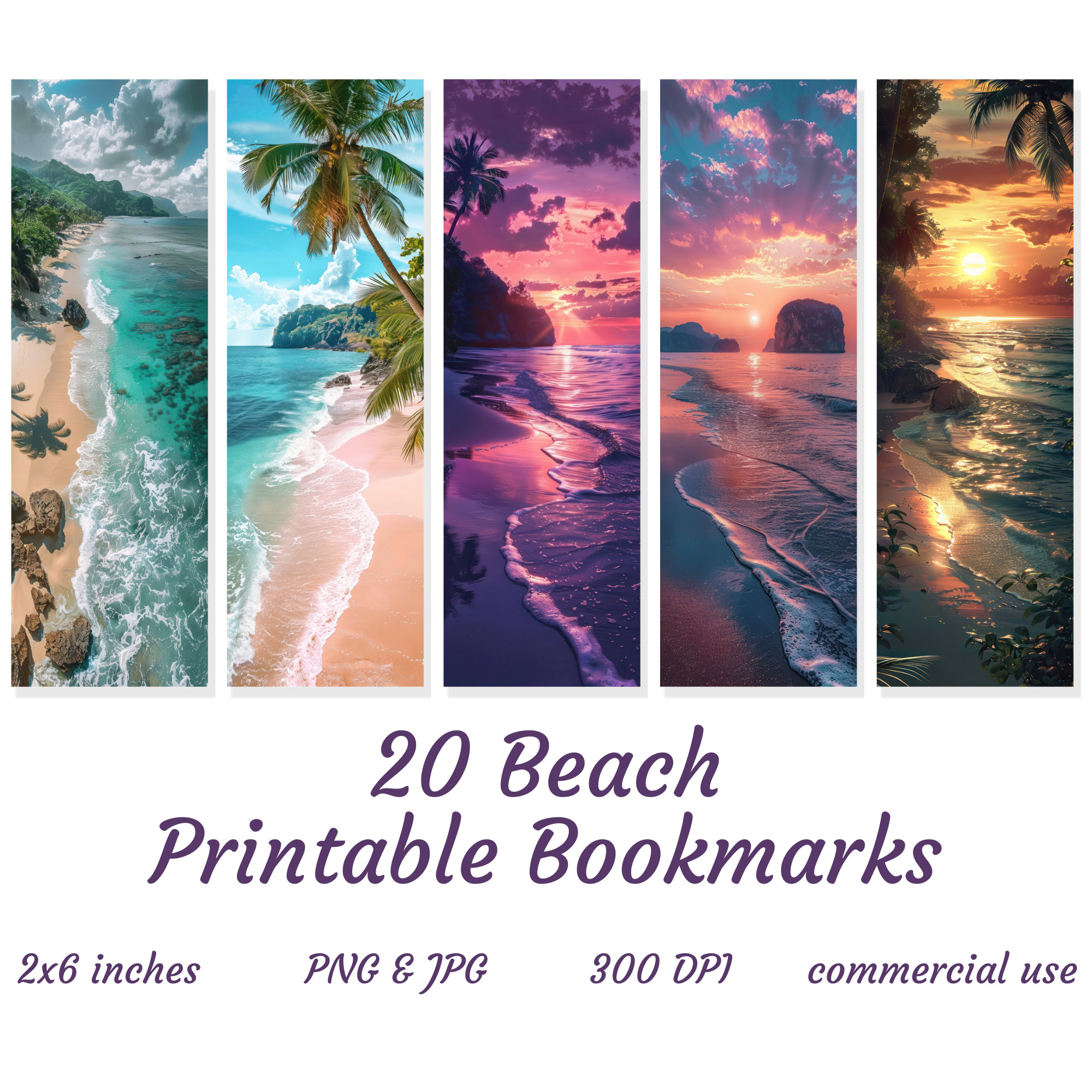 20 Beach Bookmarks, Printable Bookmarks, Summer Bookmarks, Sublimation ...