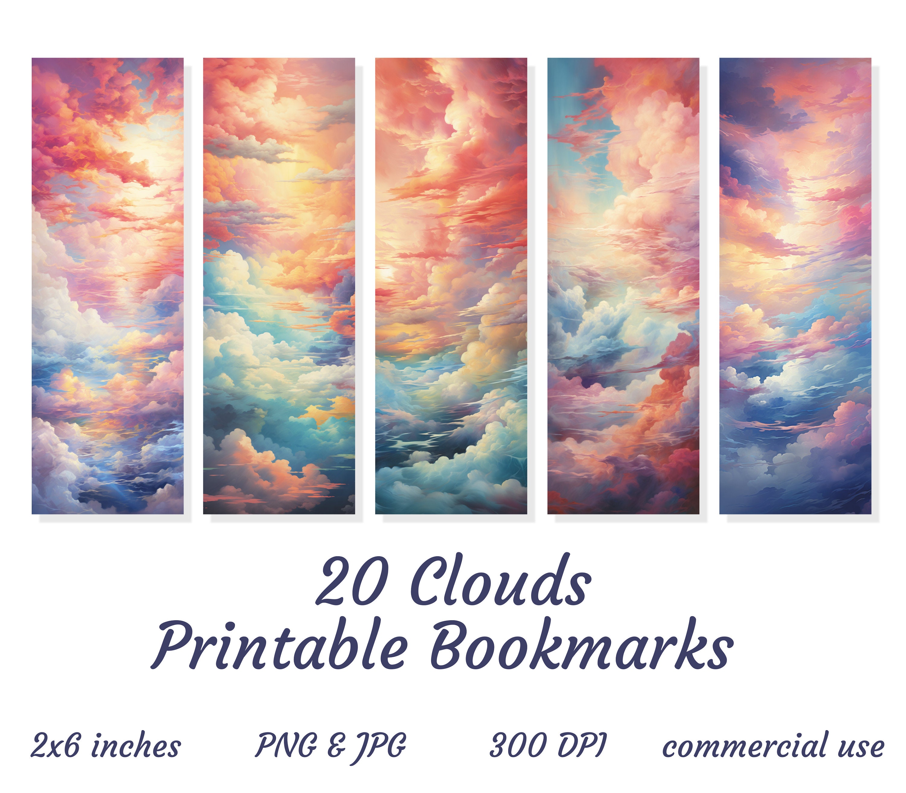 20 Clouds Printable Bookmarks Decorative Clouds Design - Etsy