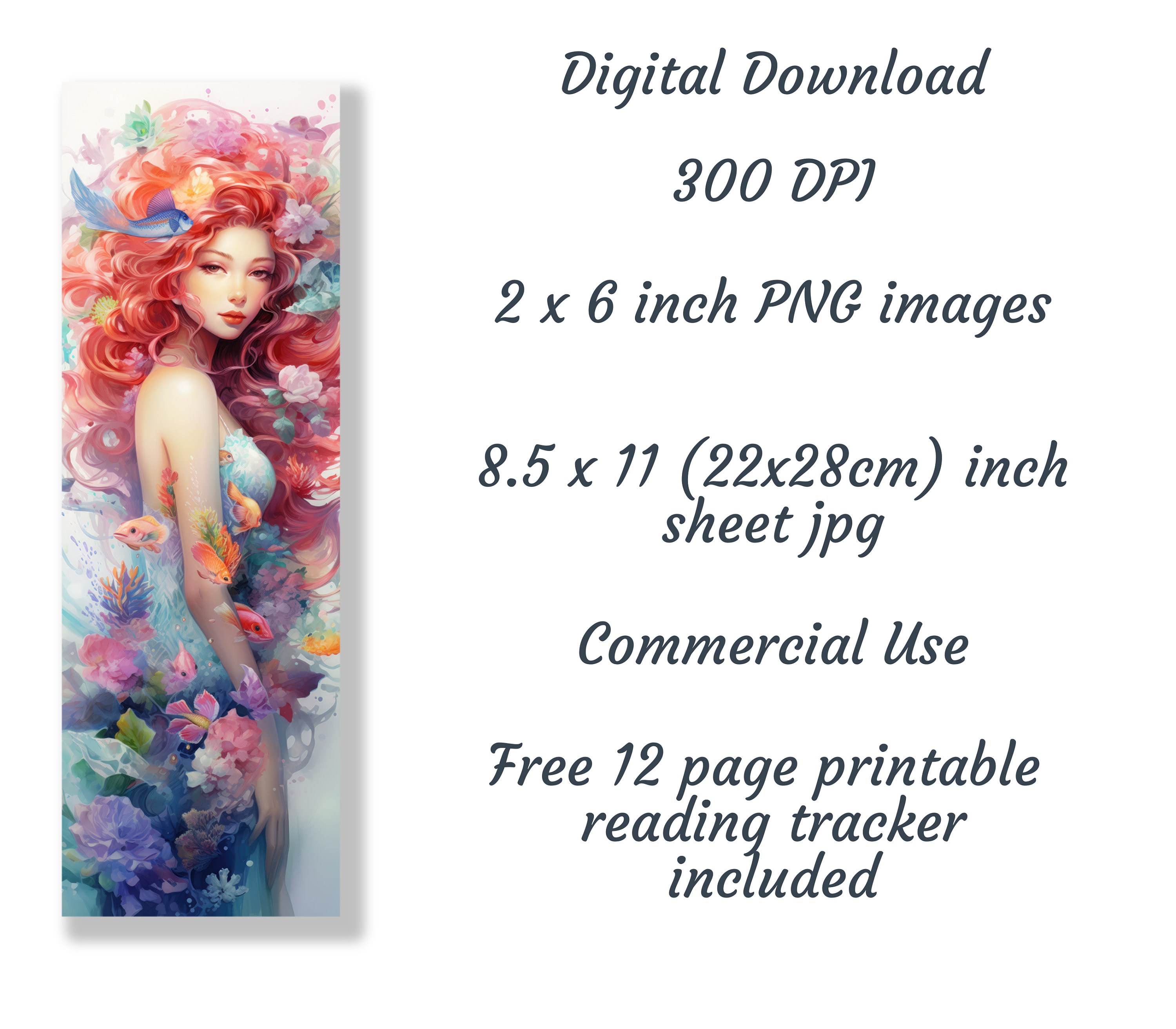 20 Mermaid Bookmark Designs, Printable Bookmarks, Fantasy Bookmarks ...