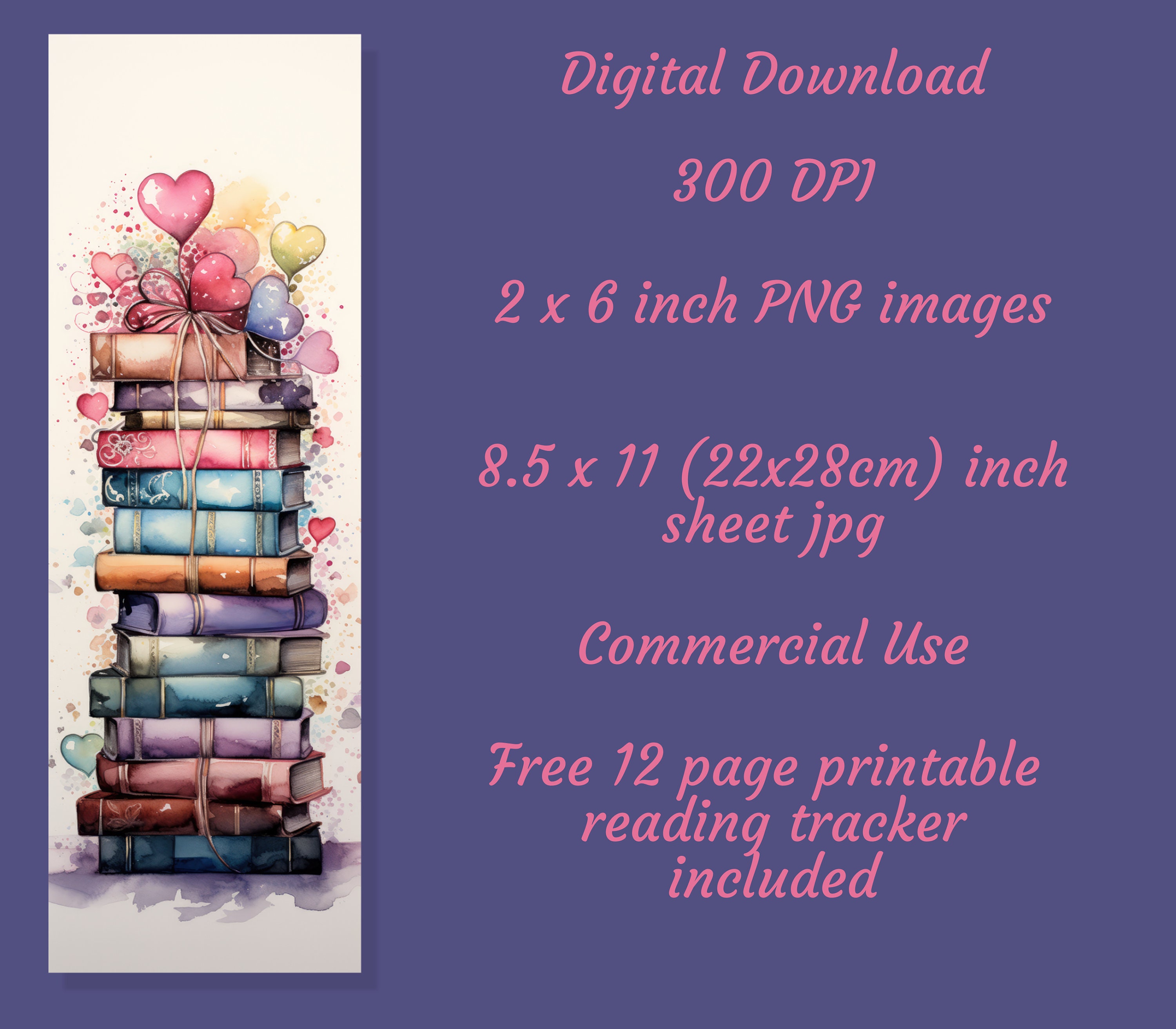 20 Watercolor Valentine Printable Bookmarks, Sublimation Bookmark Set ...
