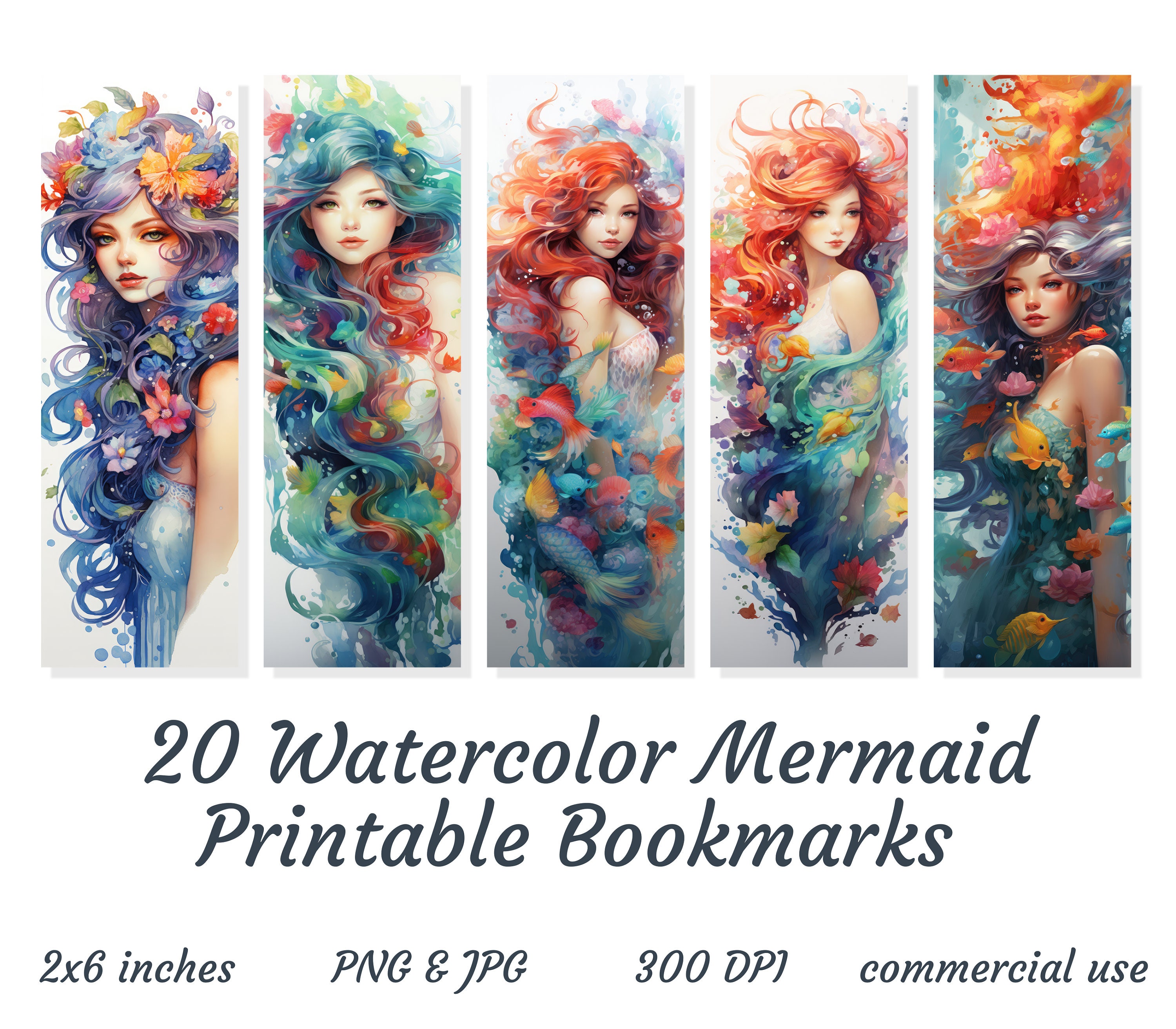 20 Mermaid Bookmark Designs, Printable Bookmarks, Fantasy Bookmarks ...