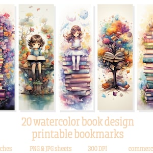 20 Books Design Bookmarks, Printable Bookmarks, Sublimation Bookmark ...