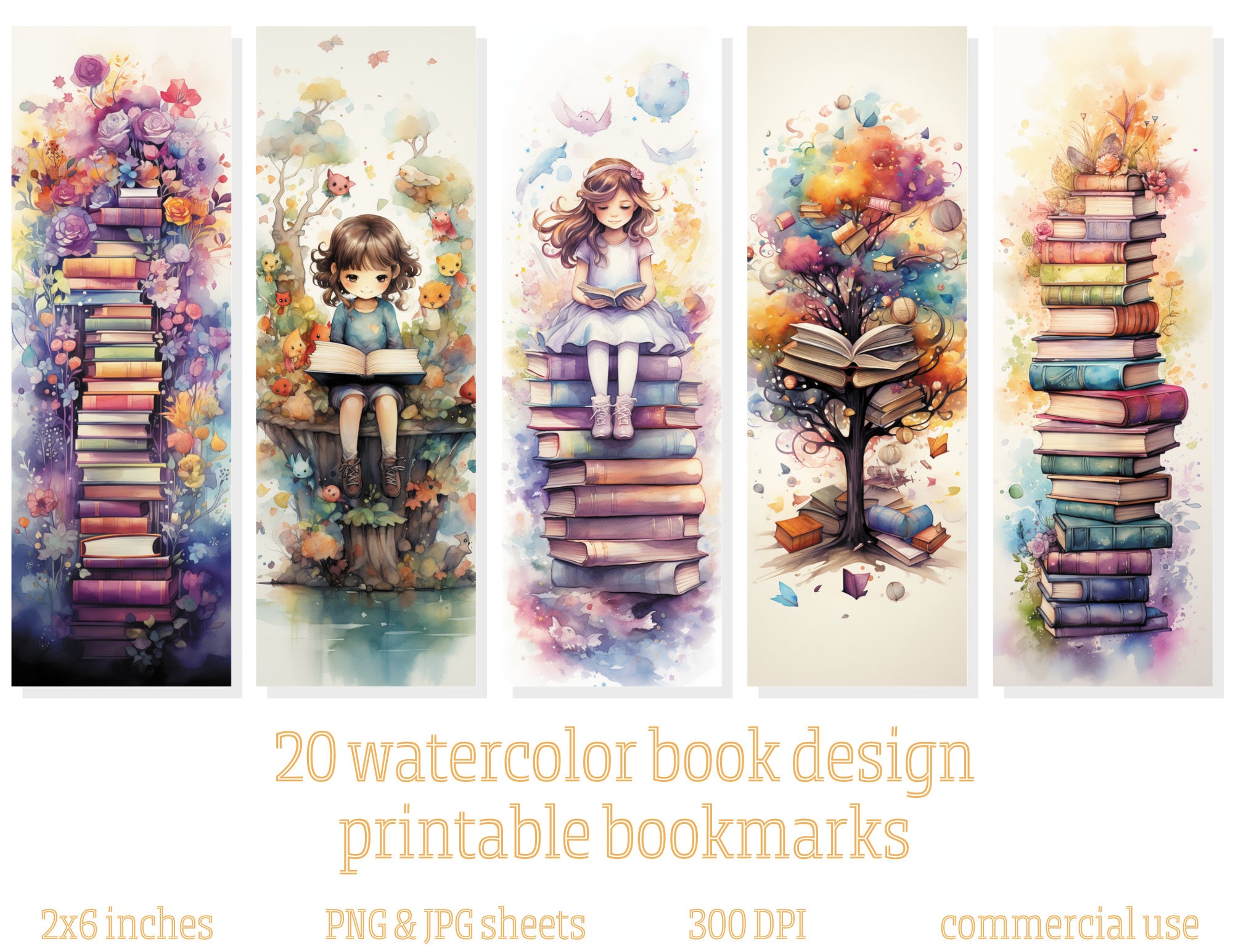 20 Books Design Bookmarks, Printable Bookmarks, Sublimation Bookmark ...