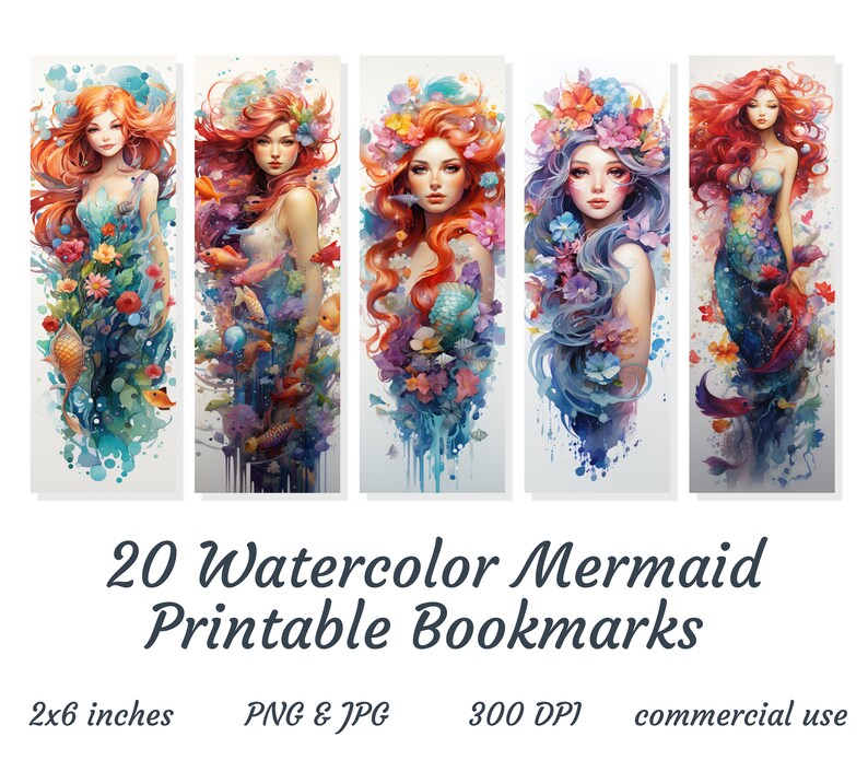 20 Mermaid Bookmark Designs, Printable Bookmarks, Fantasy Bookmarks ...