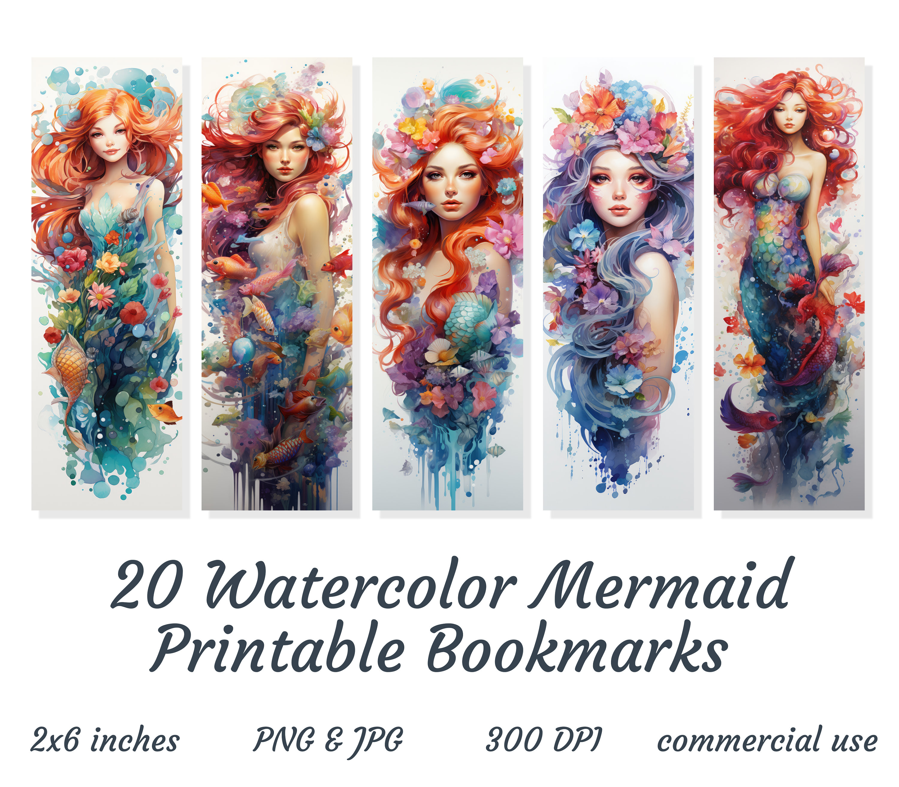 20 Mermaid Bookmark Designs, Printable Bookmarks, Fantasy Bookmarks ...
