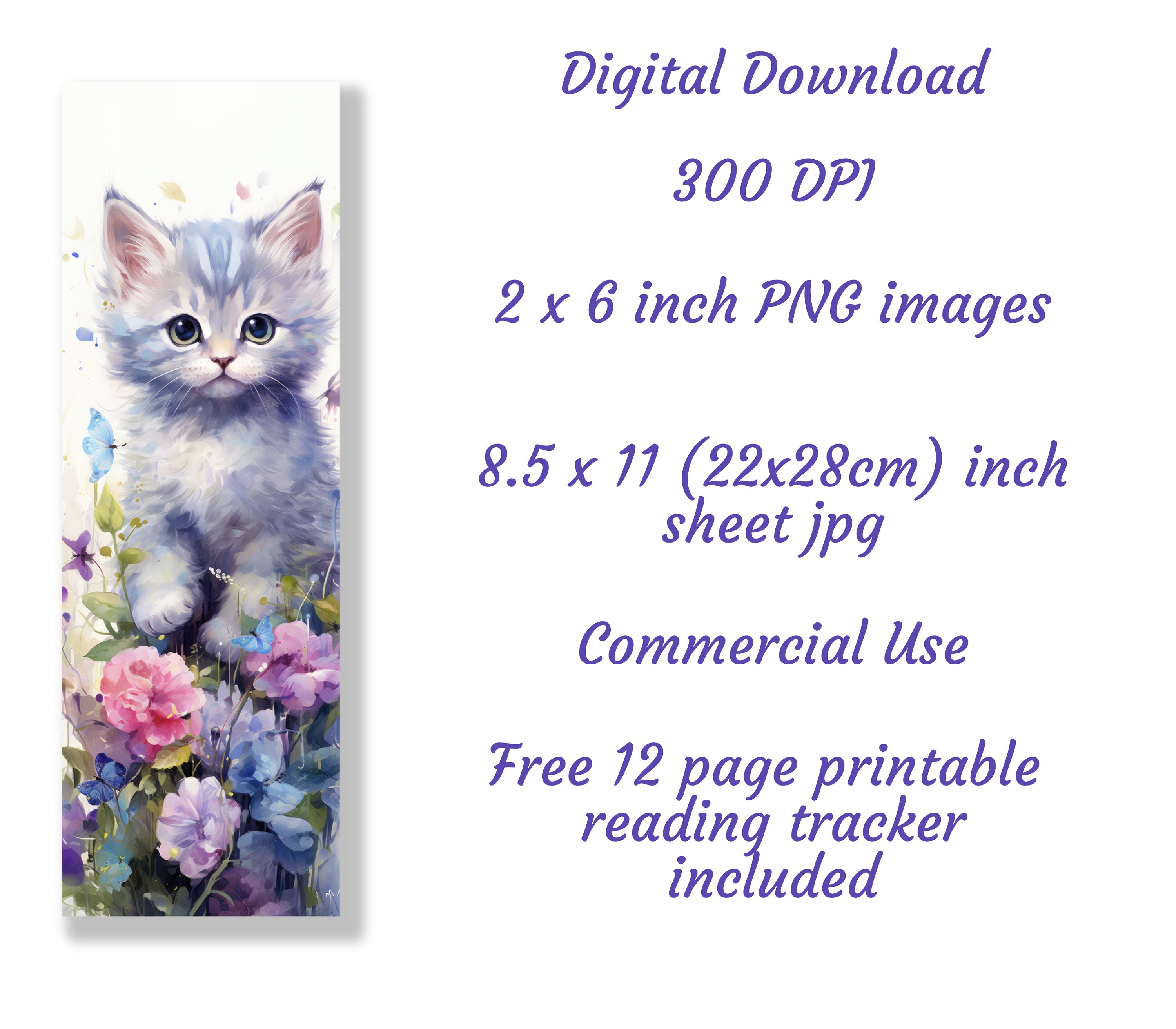 20 Cat Bookmark Designs, Printable Bookmarks, Kitten Bookmarks ...