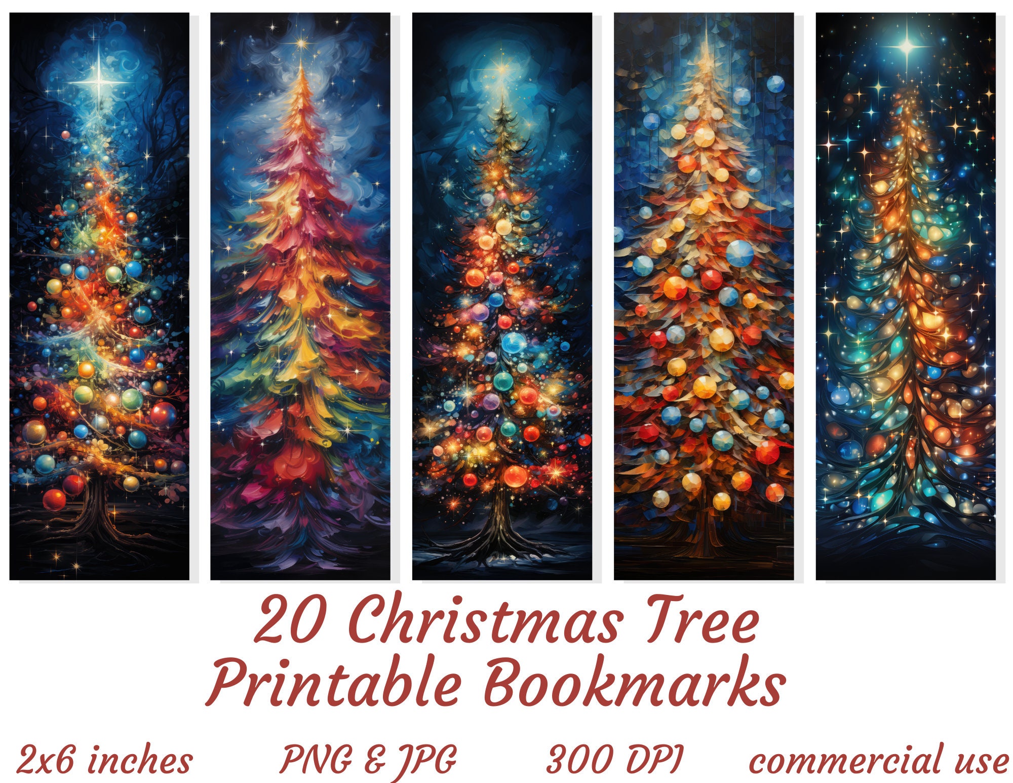 20 Christmas Tree Design Bookmarks, Printable Bookmarks, Sublimation ...