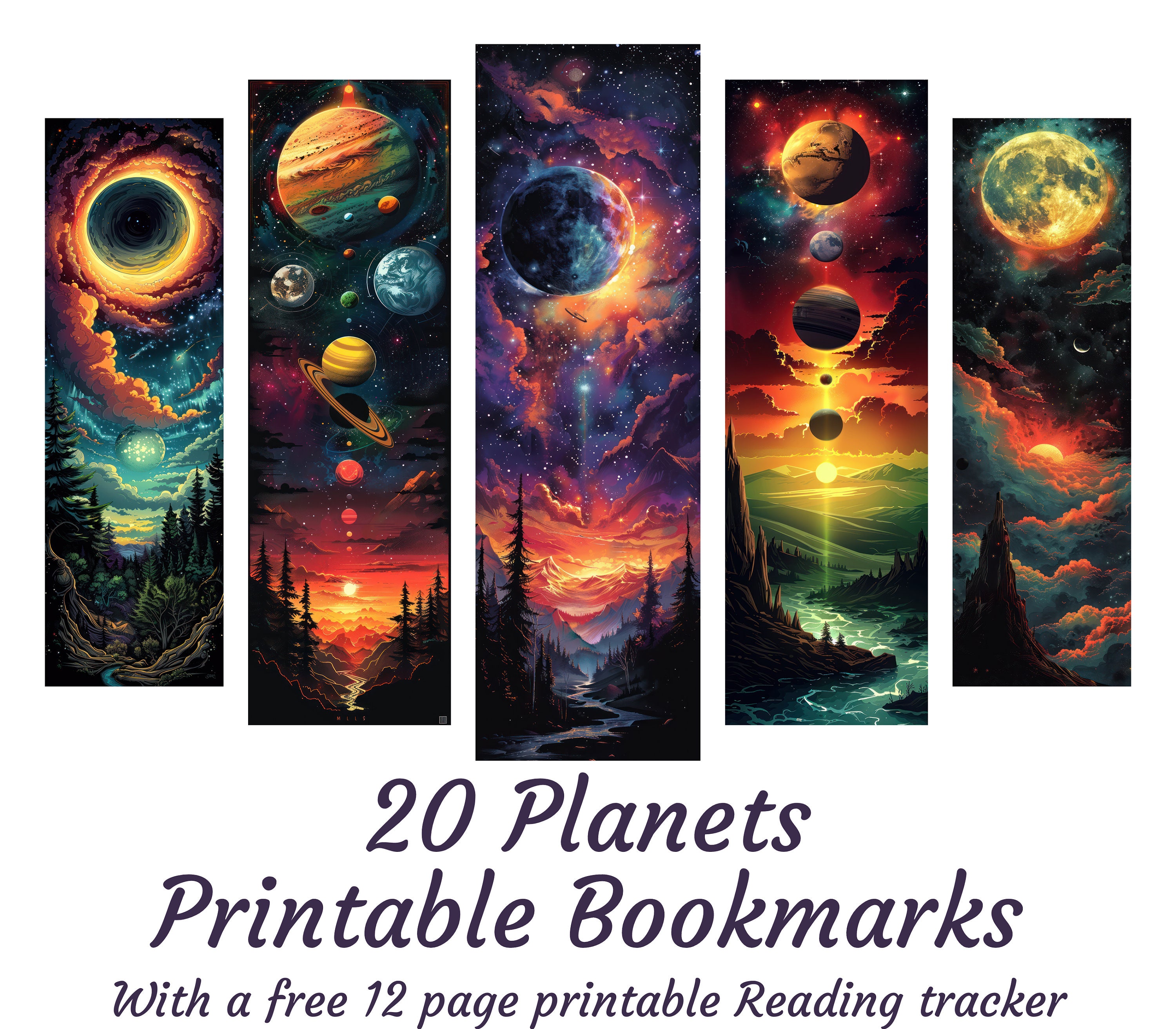 20 Planets Bookmarks, Galaxy Bookmark Set, Galaxy Sublimation, Bookmark ...