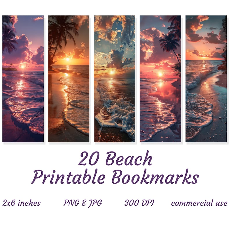 20 Beach Bookmarks, Printable Bookmarks, Summer Bookmarks, Sublimation ...