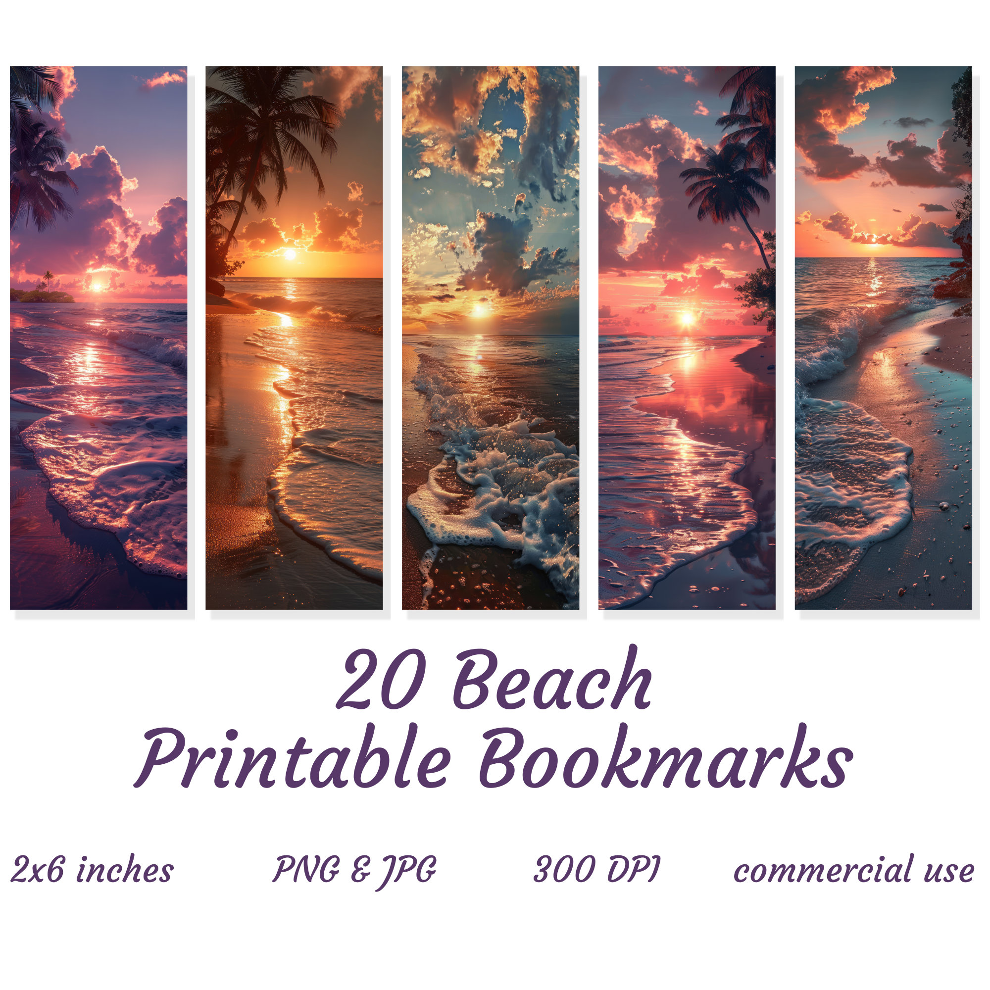 20 Beach Bookmarks, Printable Bookmarks, Summer Bookmarks, Sublimation ...