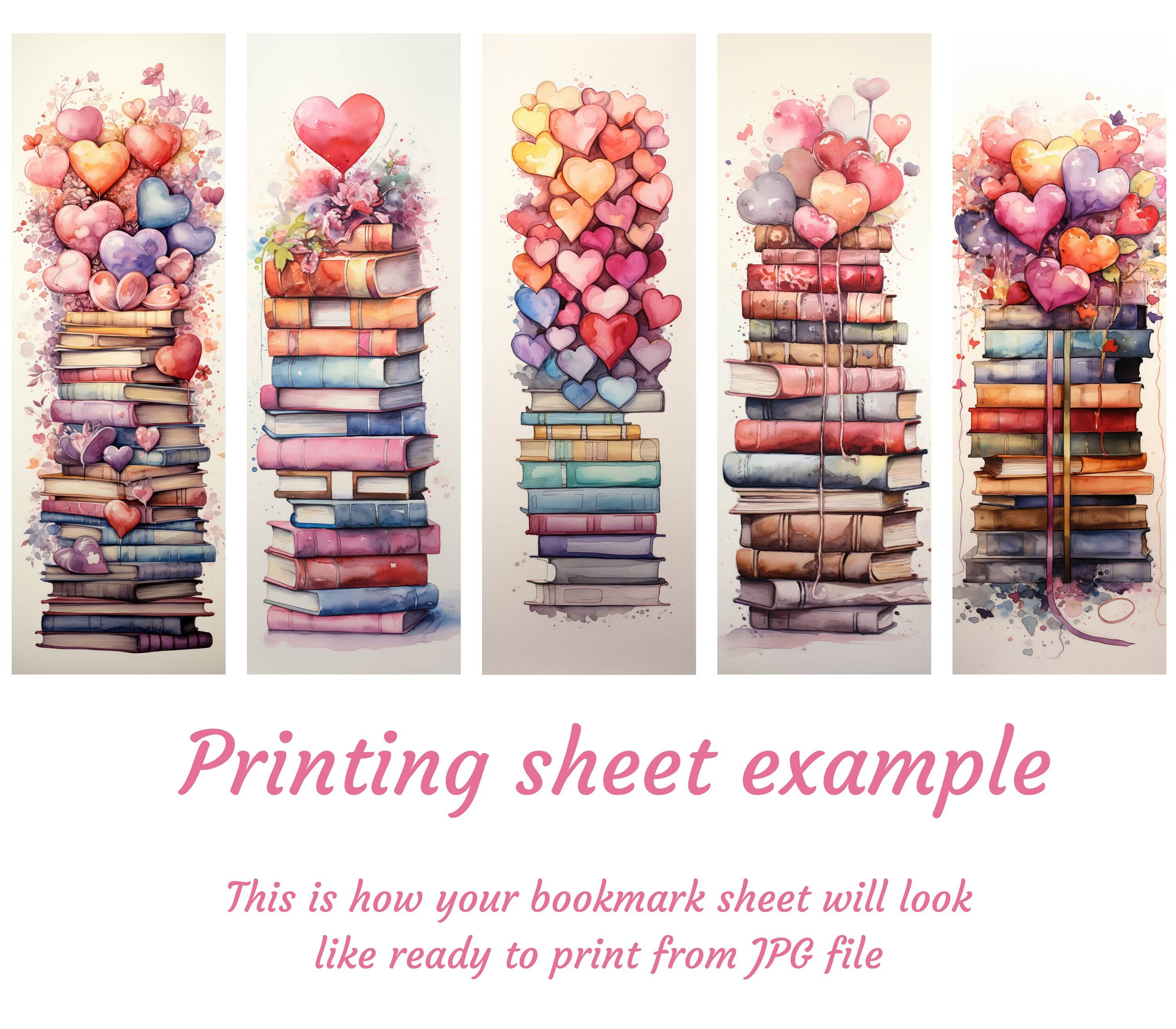 20 Watercolor Valentine Printable Bookmarks, Sublimation Bookmark Set ...