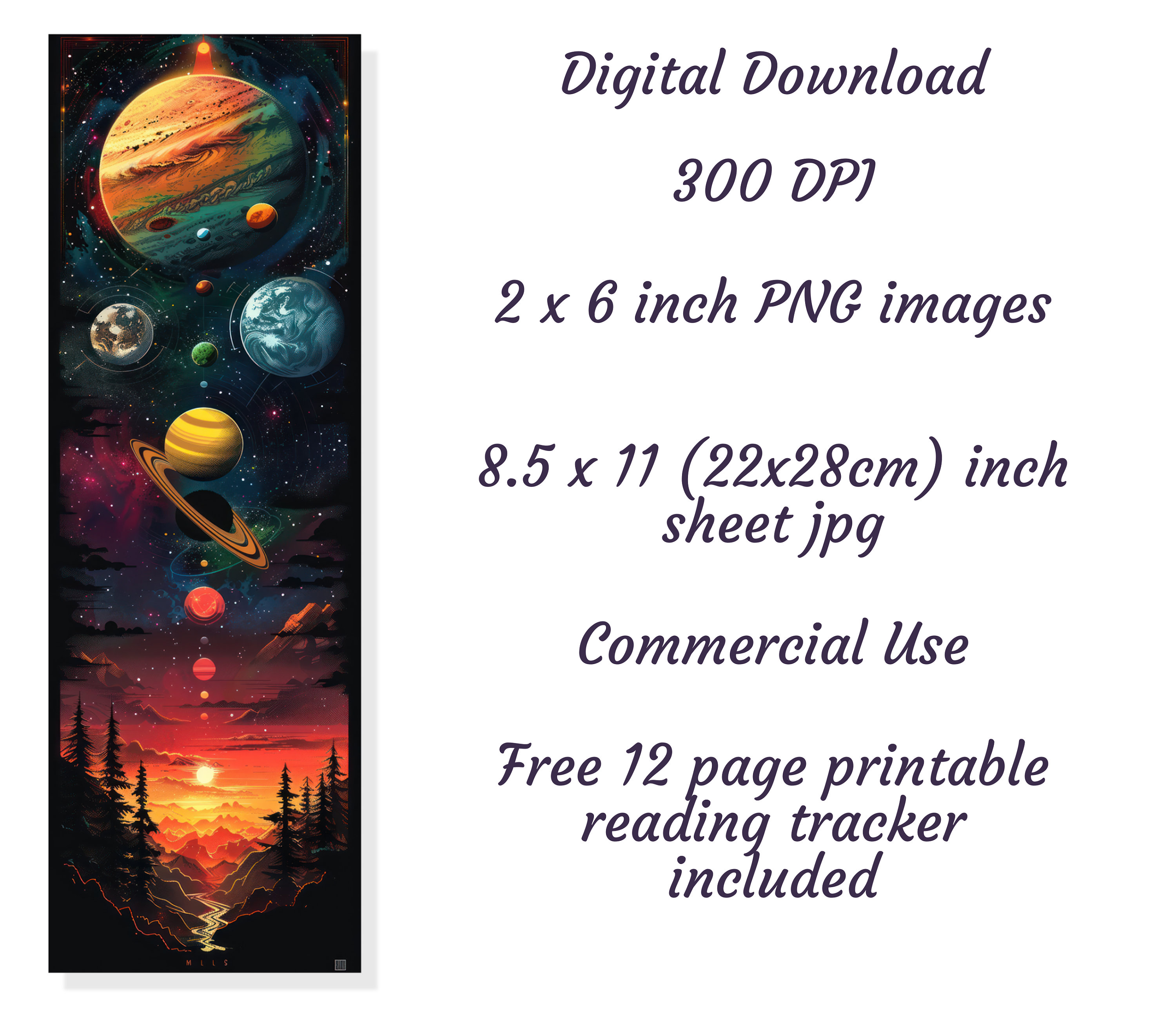 20 Planets Bookmarks, Galaxy Bookmark Set, Galaxy Sublimation, Bookmark ...