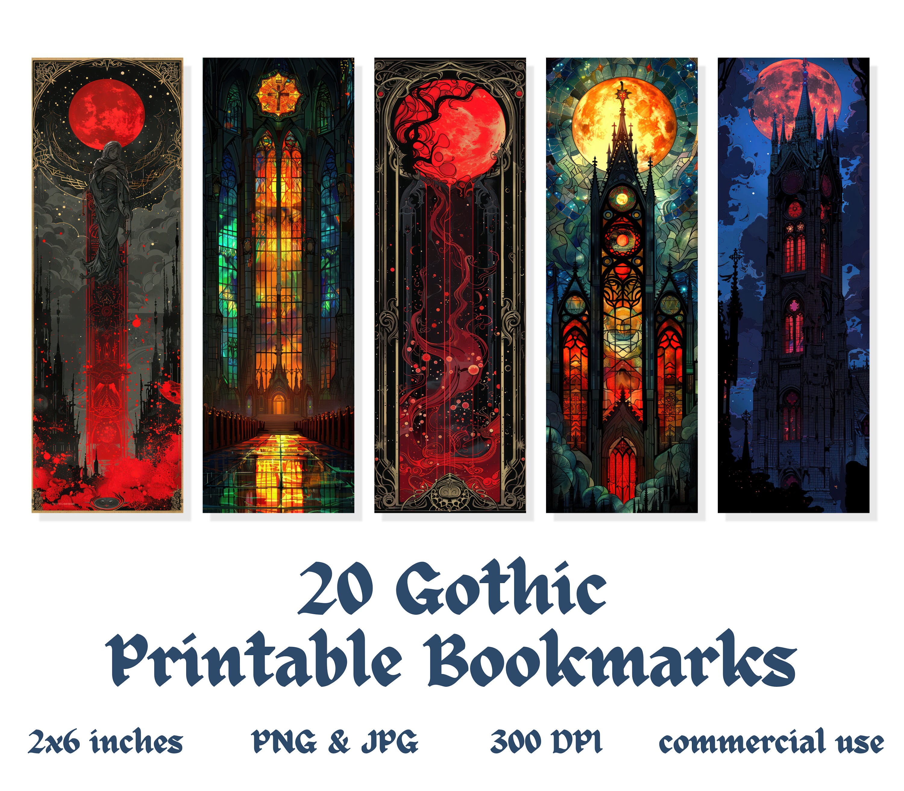 20 Gothic Printable Bookmarks, Bookmark Set, Galaxy Sublimation ...