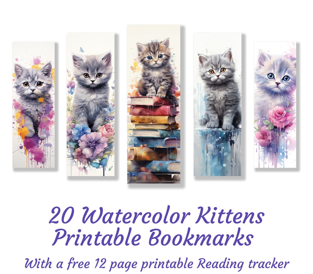 20 Cat Bookmark Designs, Printable Bookmarks, Kitten Bookmarks ...