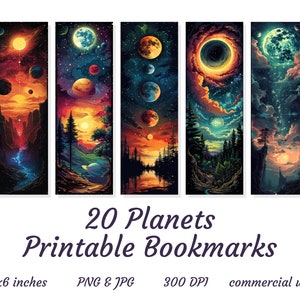 20 Planets Bookmarks, Galaxy Bookmark Set, Galaxy Sublimation, Bookmark ...
