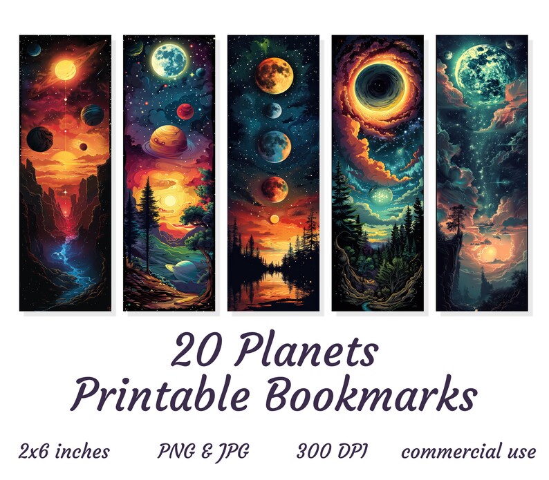 20 Planets Bookmarks, Galaxy Bookmark Set, Galaxy Sublimation, Bookmark ...