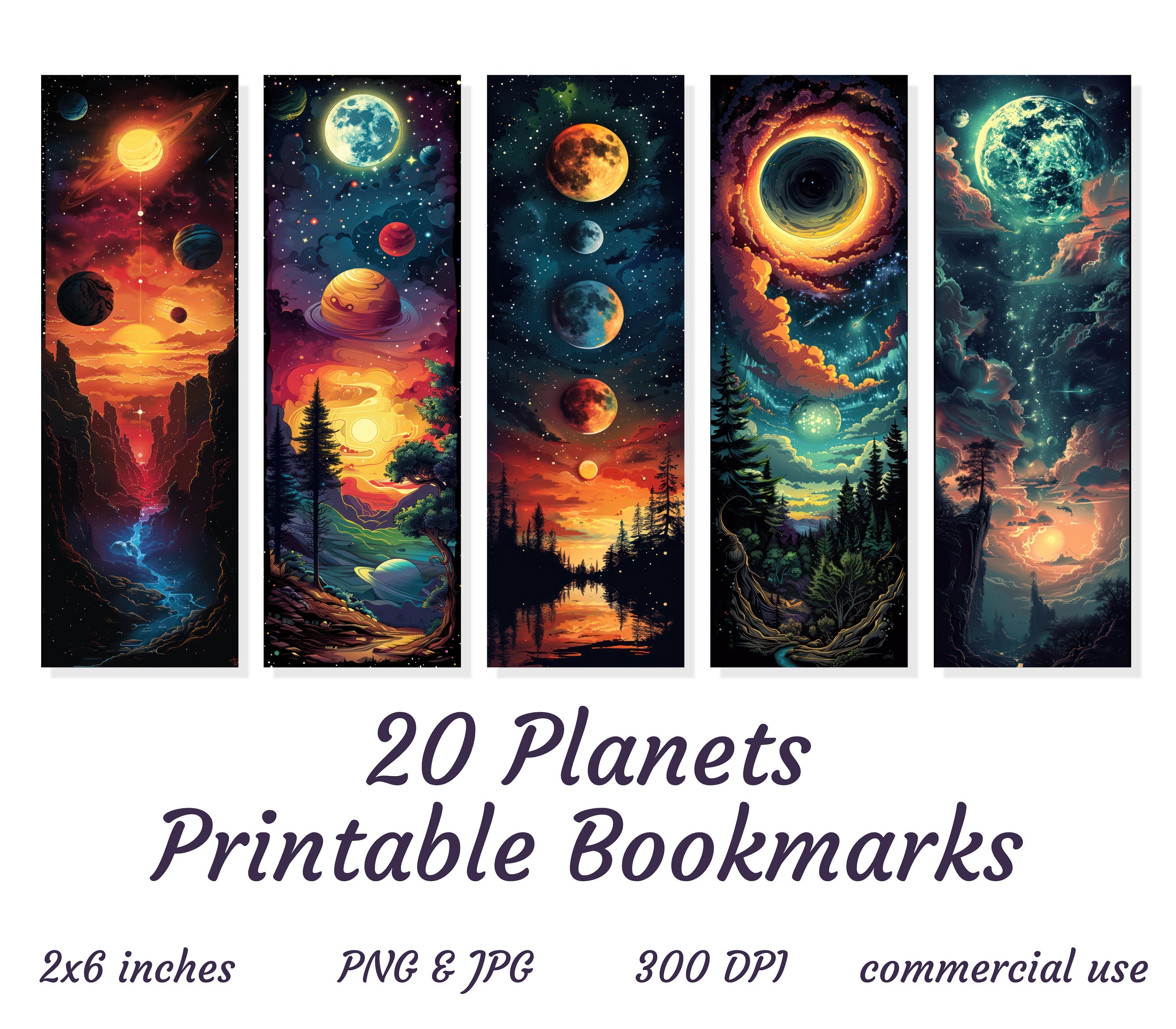 20 Planets Bookmarks, Galaxy Bookmark Set, Galaxy Sublimation, Bookmark ...
