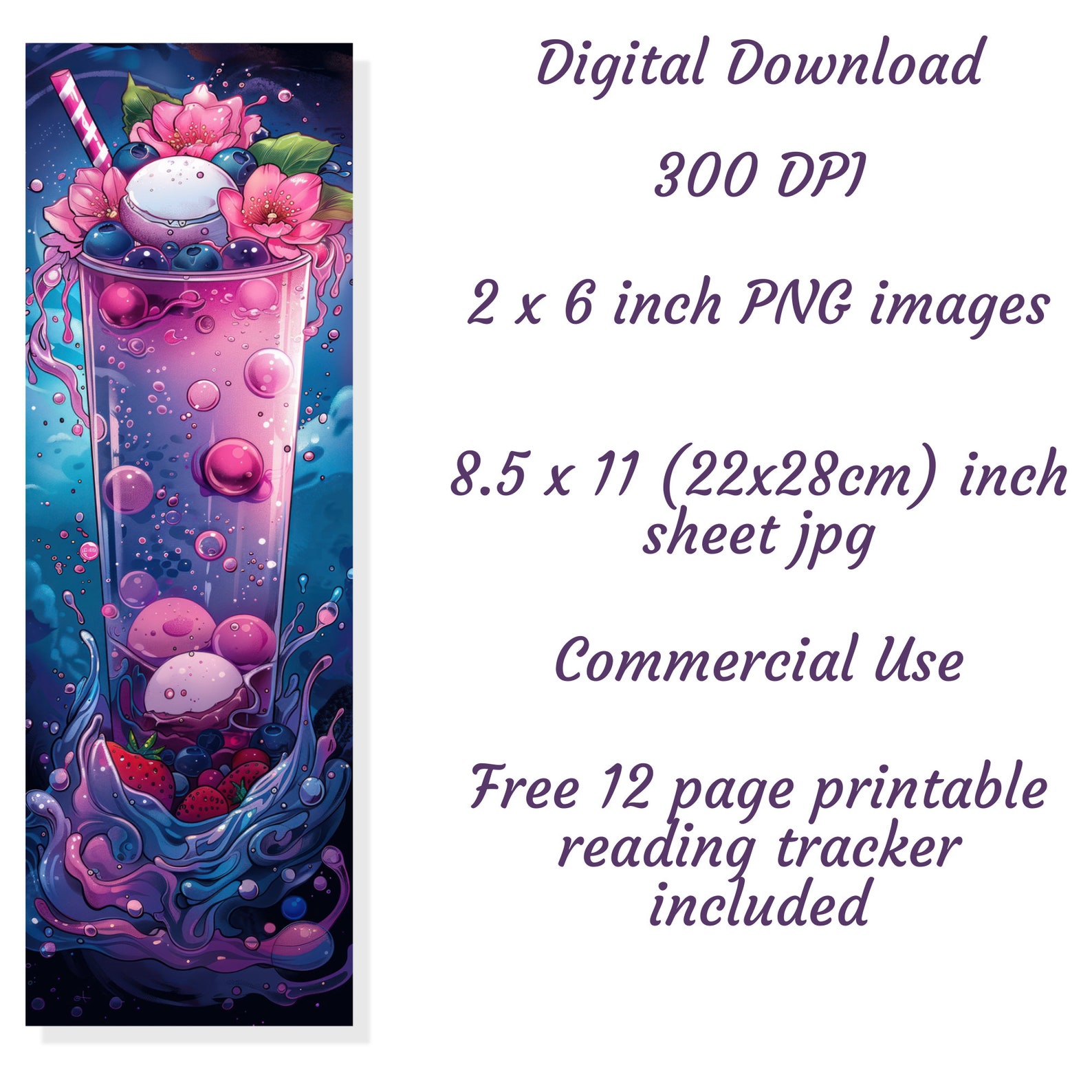 20 Bubble Tea Bookmarks, Printable Bookmarks, Kawaii Bubble Tea ...