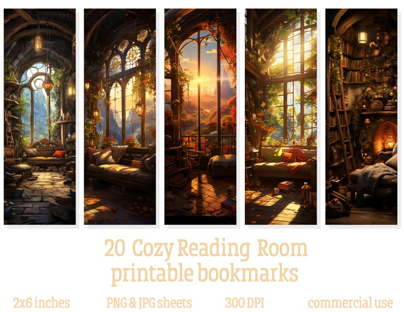 20 Cozy Reading Room Designs Printable Bookmarks, Fantasy Bookmark ...