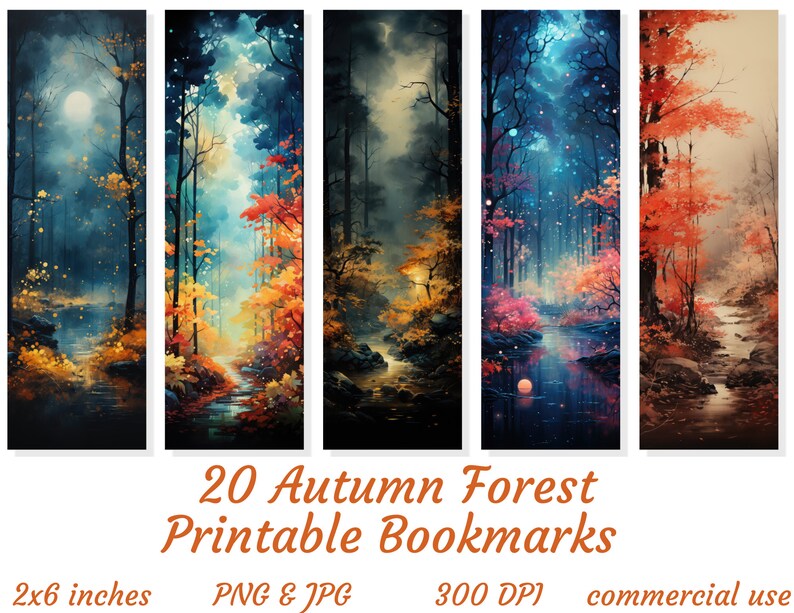 20 Printable Autumn Forest Bookmarks, Watercolor, Bookmark Sublimation ...