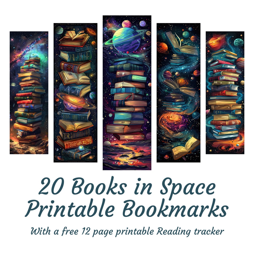 20 Books in Space Printable Bookmarks, Bookmark Set, Galaxy Sublimation ...