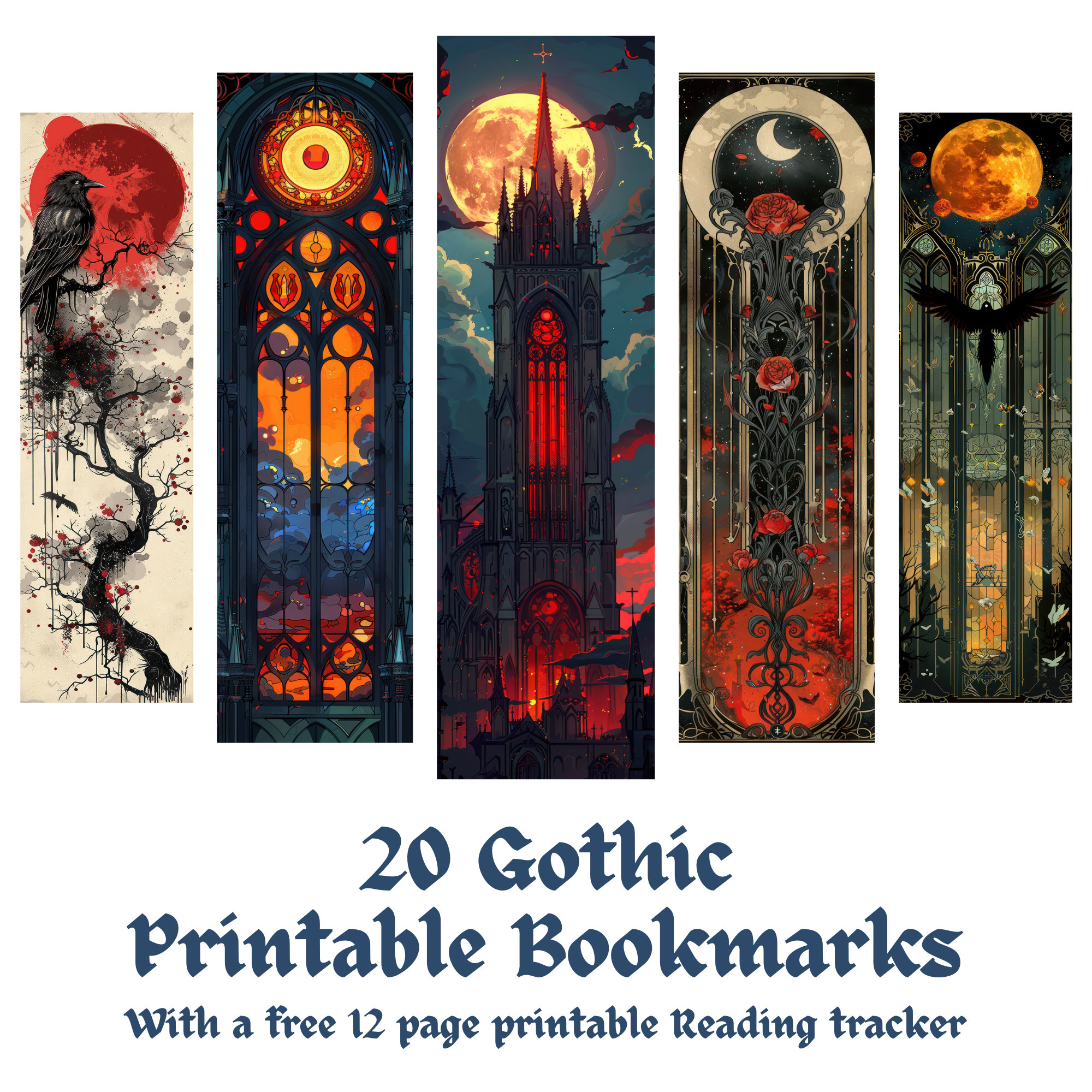20 Gothic Printable Bookmarks, Bookmark Set, Galaxy Sublimation ...