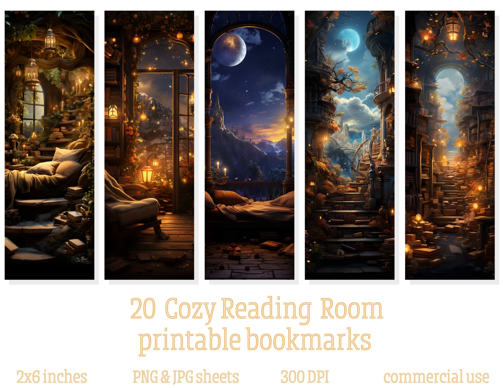 20 Cozy Reading Room Designs Printable Bookmarks, Fantasy Bookmark ...