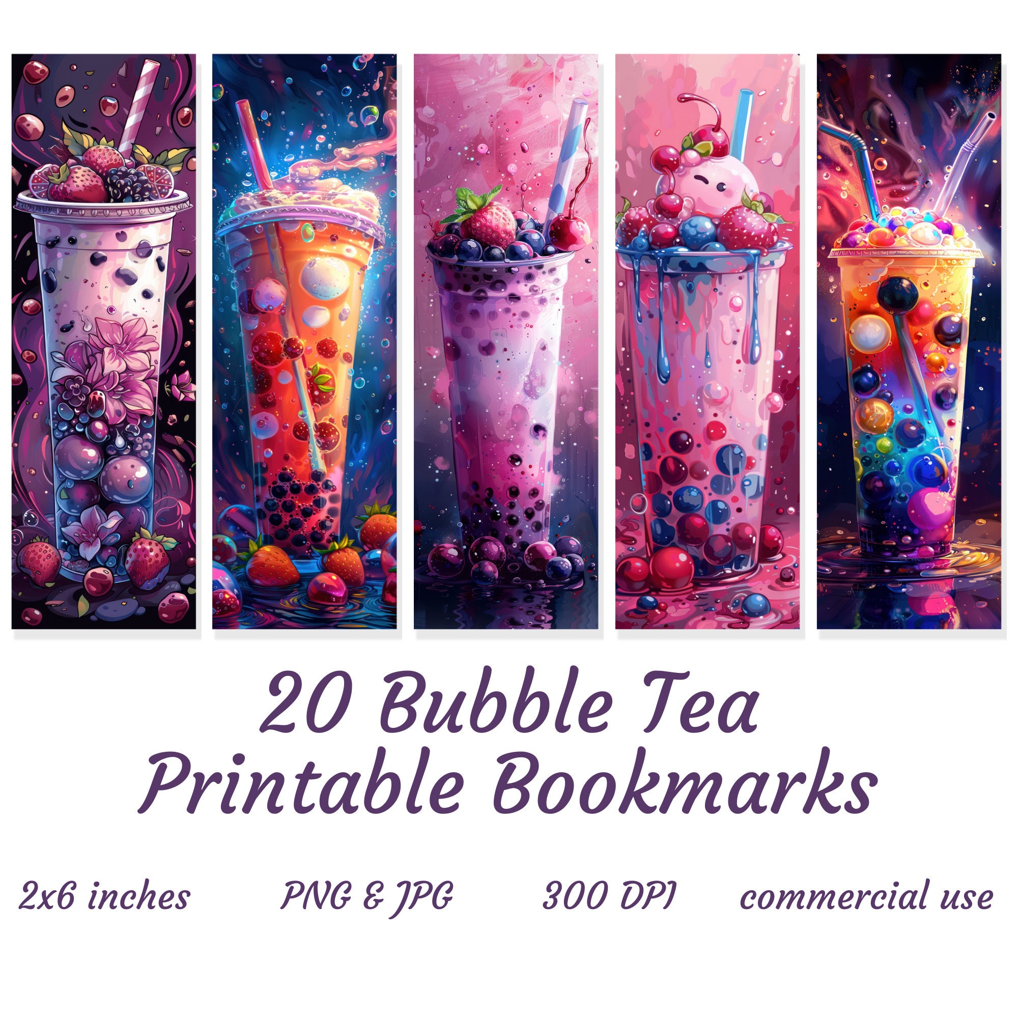 20 Bubble Tea Bookmarks, Printable Bookmarks, Kawaii Bubble Tea ...